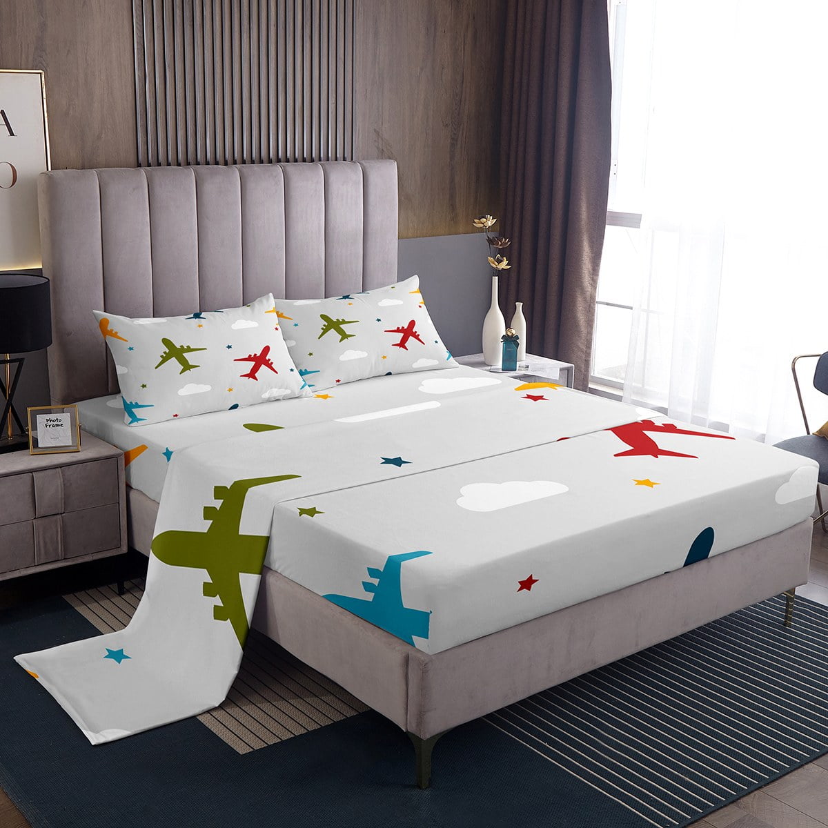 Airplane Twin Size Bed Sheets Set Colorful Aircrafts Sheet Set Cartoon ...