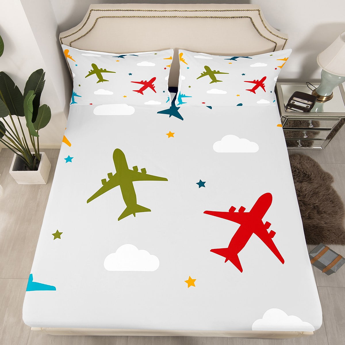 Airplane Twin Size Bedding Set Colorful Aircrafts Fitted Sheet Cartoon ...