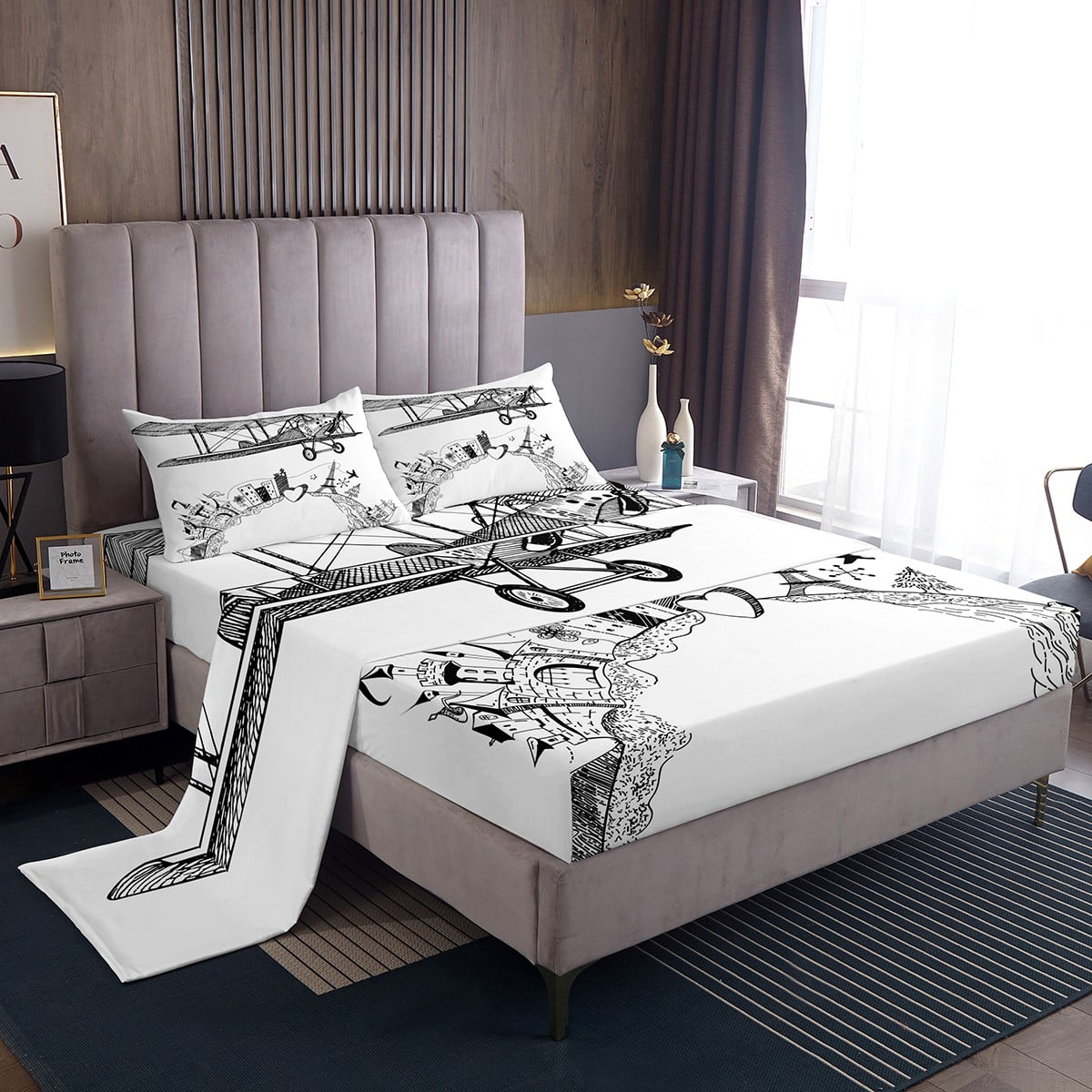 Airplane Twin Size Sheets Aircraft Flight Sheet Set Teens Black White ...