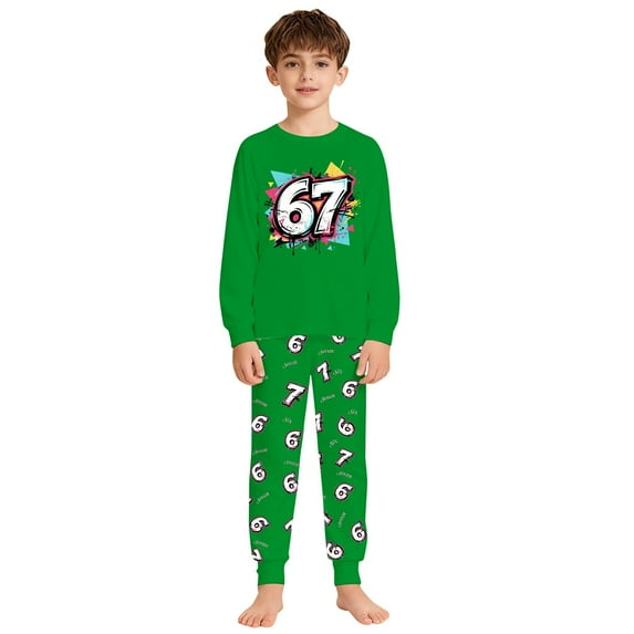 Boys Allover Print Two Piece Pajama Long Sleeve Top Pants Kids ...