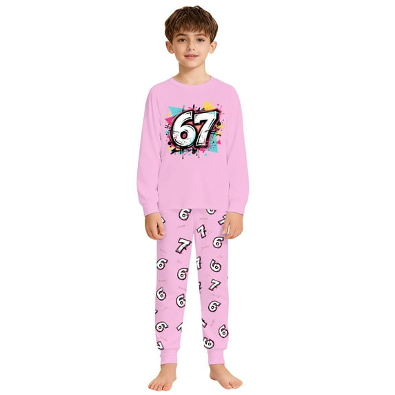 Boys Allover Print Two Piece Pajama Long Sleeve Top Pants Kids ...