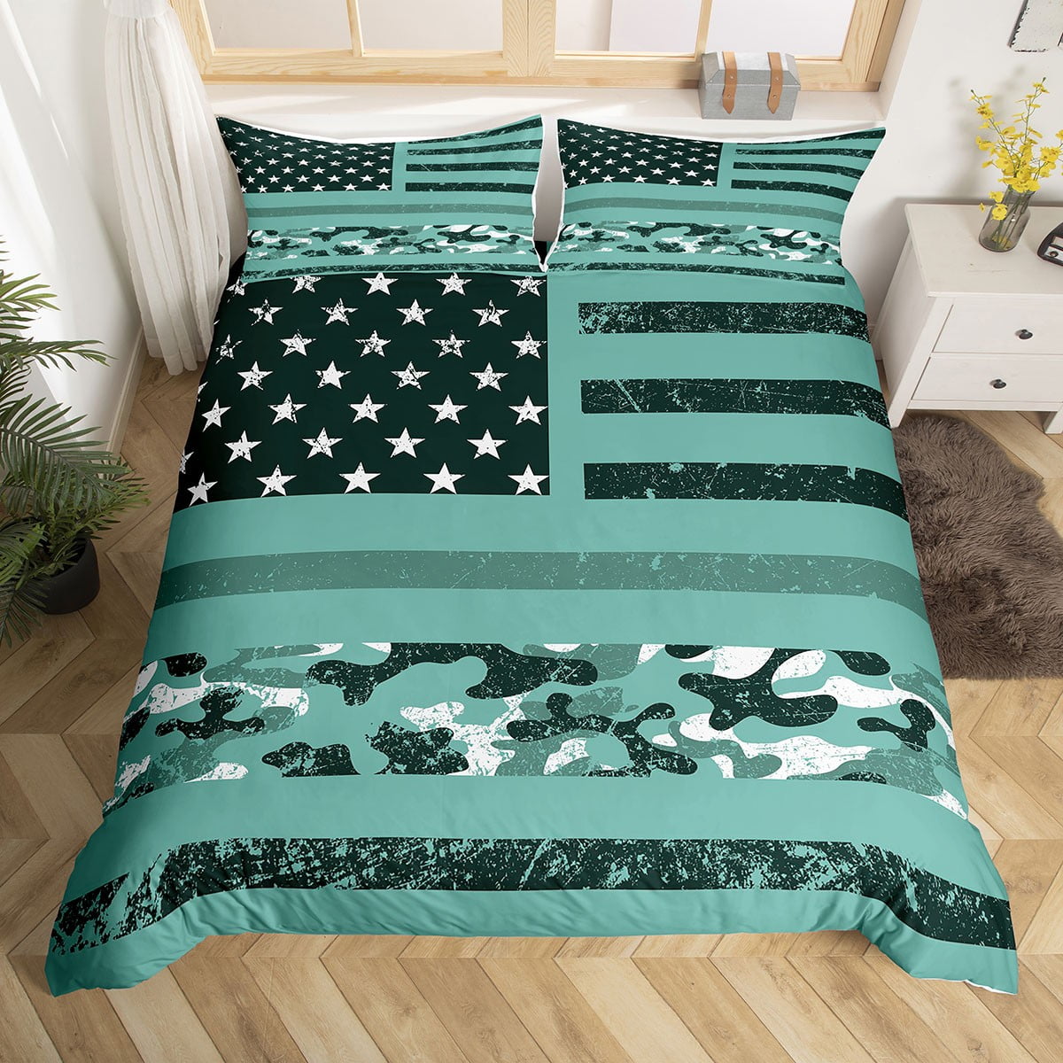 Boys American Flag Bedding Set Camo Military Retro Design Comforter ...