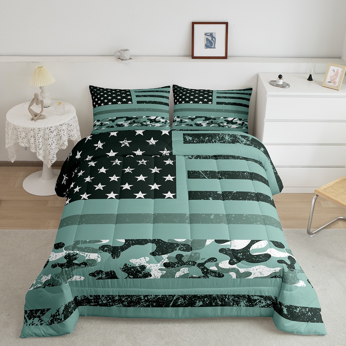 Boys American Flag Bedding Set Camo Military Retro Design Comforter Set ...
