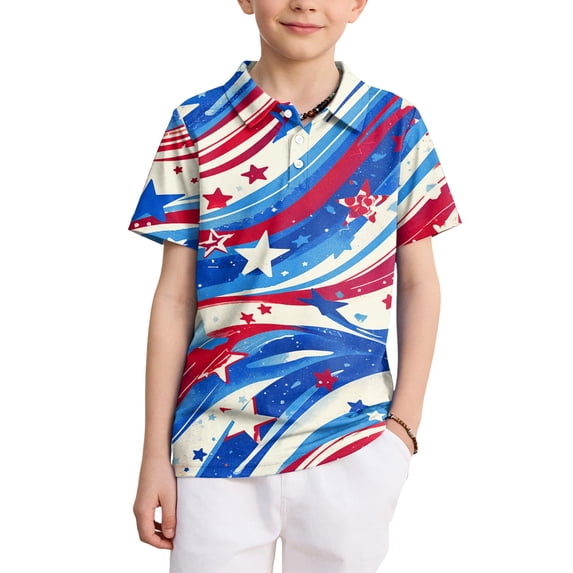 Boys American Flag Patriotic Jersey Polo Shirts Short Sleeve Polo Shirt ...