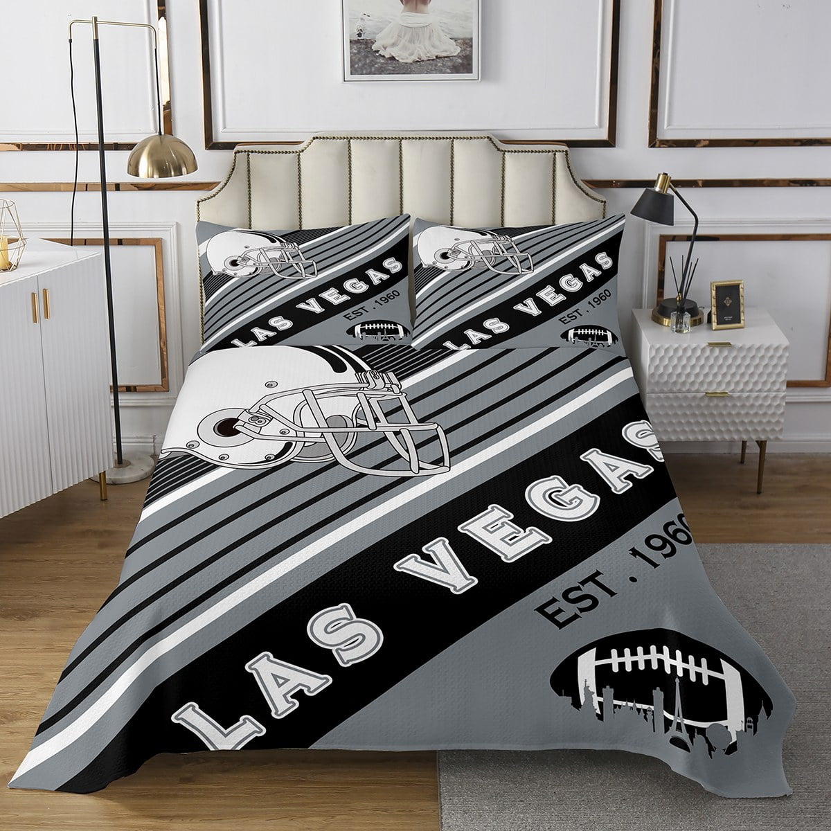 American Football Style Bedspread Set King Size, 3D Rugby Ball Game ...
