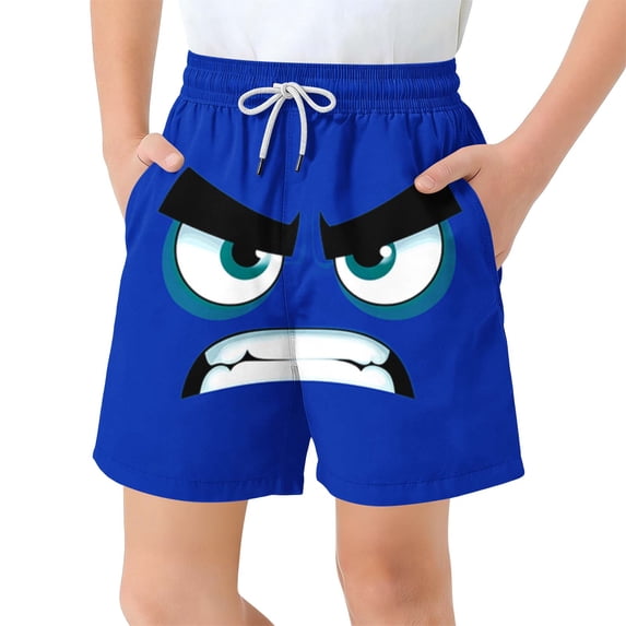 Boys' Angry Face Print Swim Trunks, Quick-Dry Elastic Waist Board ...