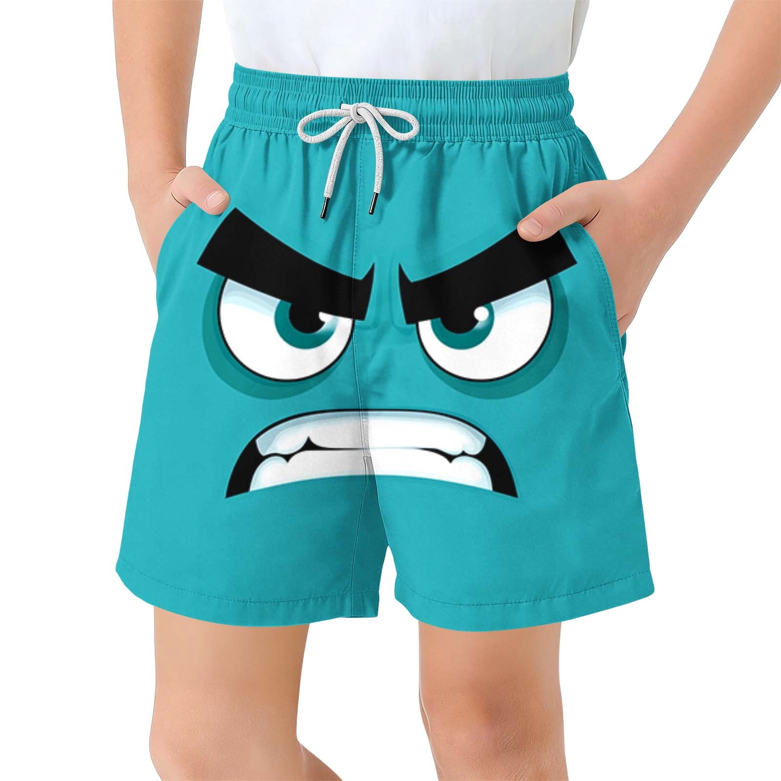 Boys' Angry Face Print Swim Trunks, Quick-Dry Elastic Waist Board ...