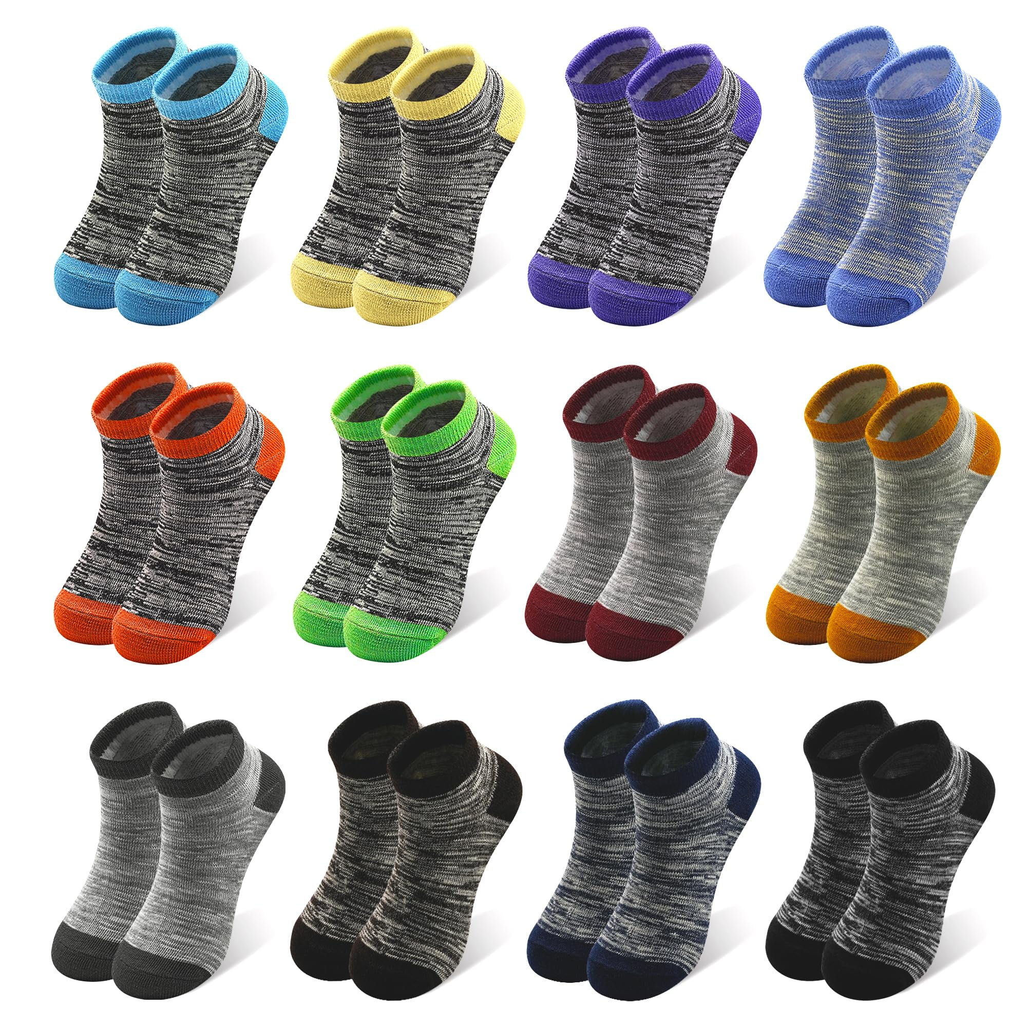 Boys Ankle Socks, 12 Pack Kids Athletic Low Cut Socks Sizes for 2-10 ...