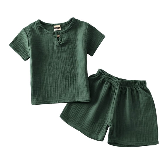Boys Athletic Sets Linen Button Short Sleeve Shirt Shorts Thin Cute ...