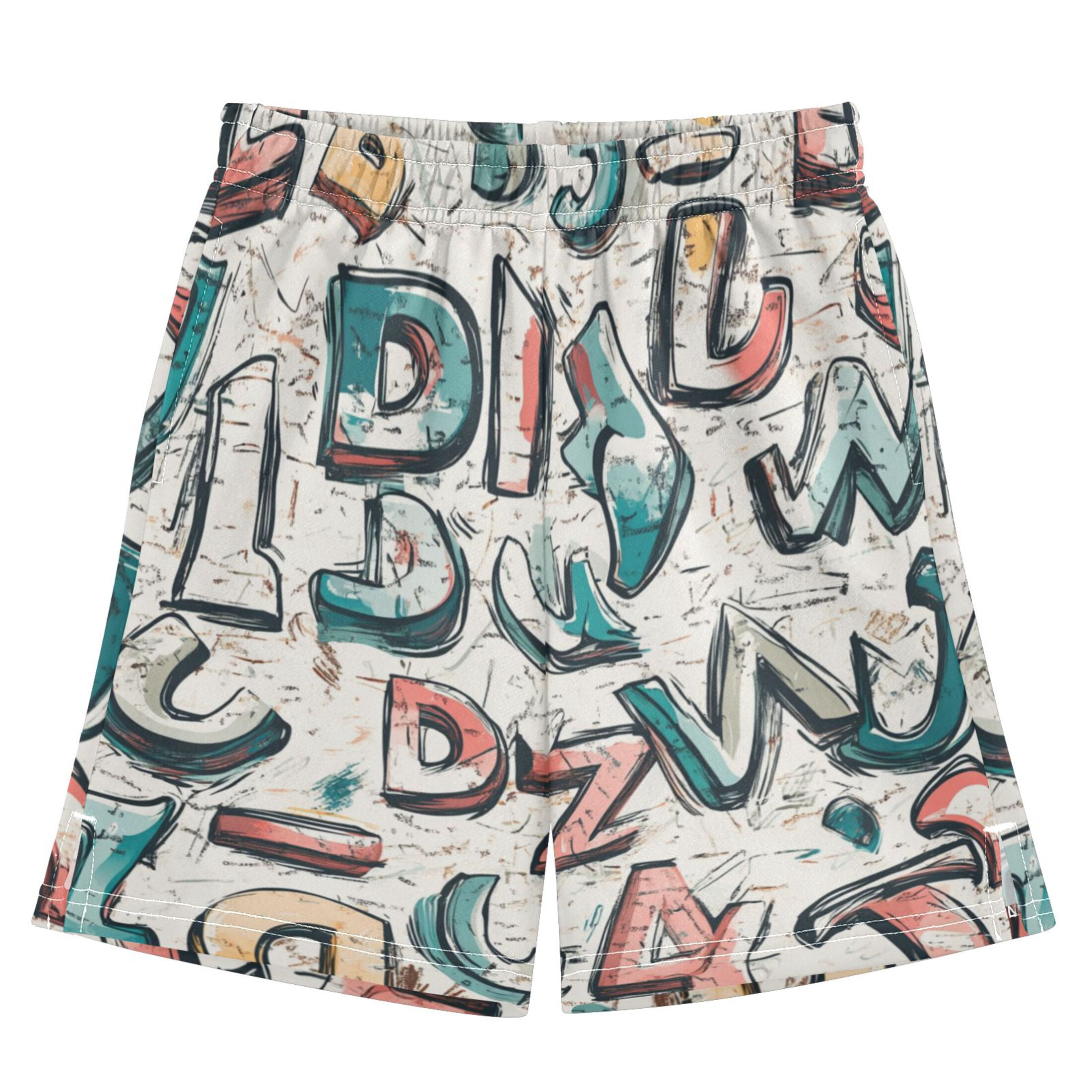 Boys Athletic Shorts 100% Polyester Thick Fleece Full Print | Loose Fit ...