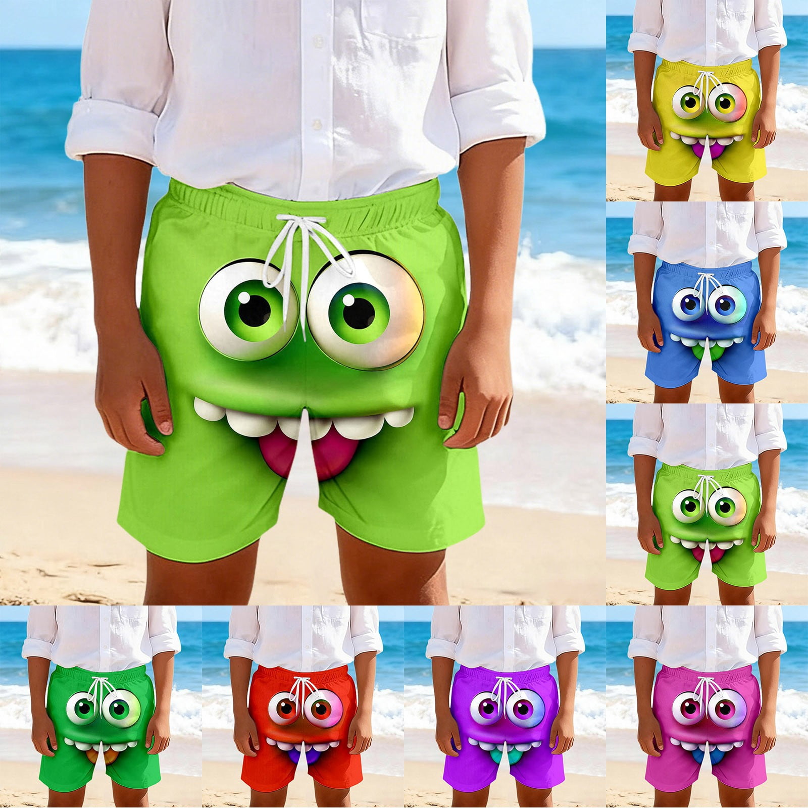 Boys Athletic Shorts Boys Funny Face Print Casual Shorts Elastic ...