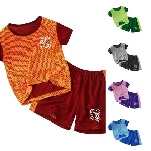 Boys Athletic Shorts Set Kids Quick Dry 2 Piece Red Short-Sleeve T ...