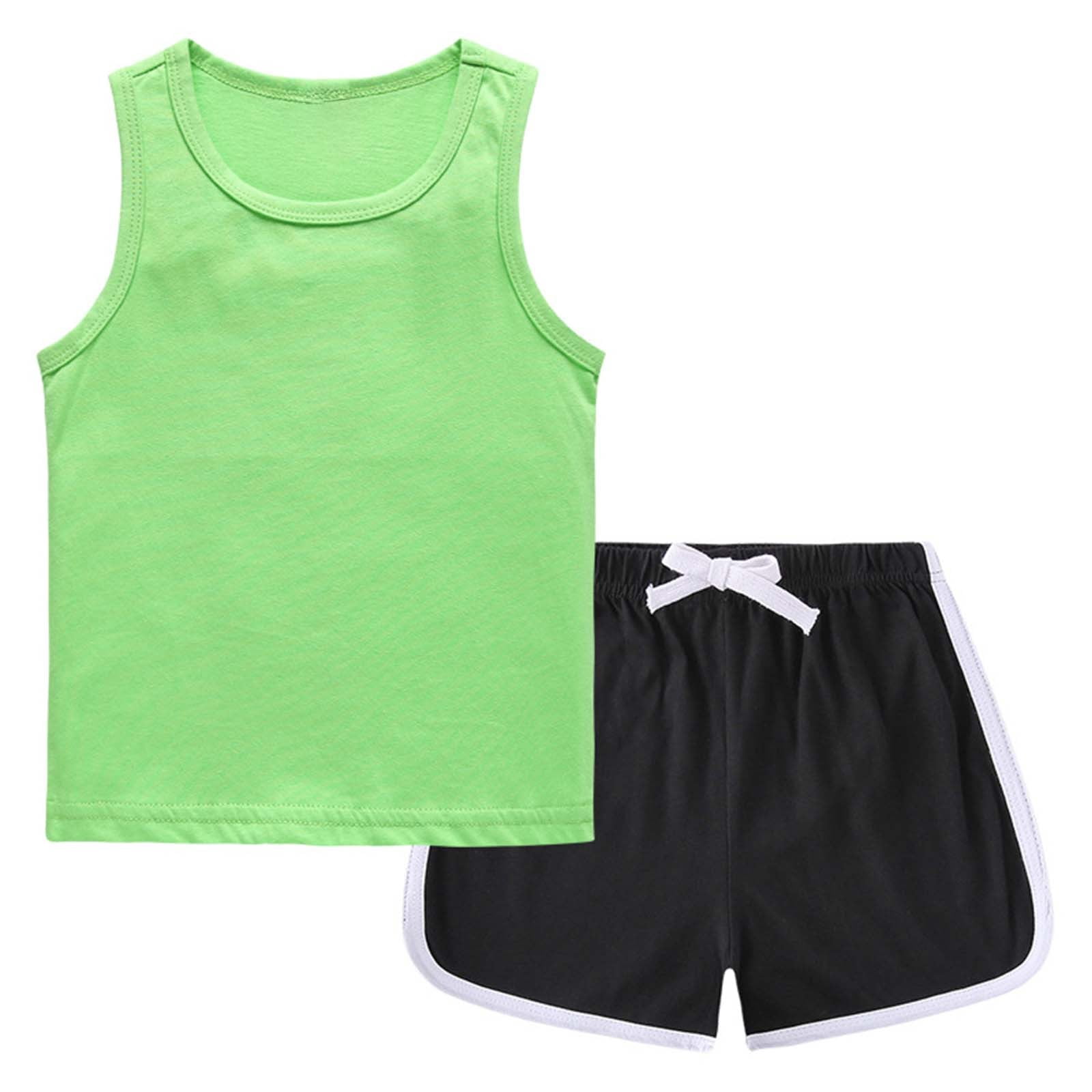 Boys Athletic Shorts and Tank Top Set 2-Piece, Green Cotton Play Outfit ...