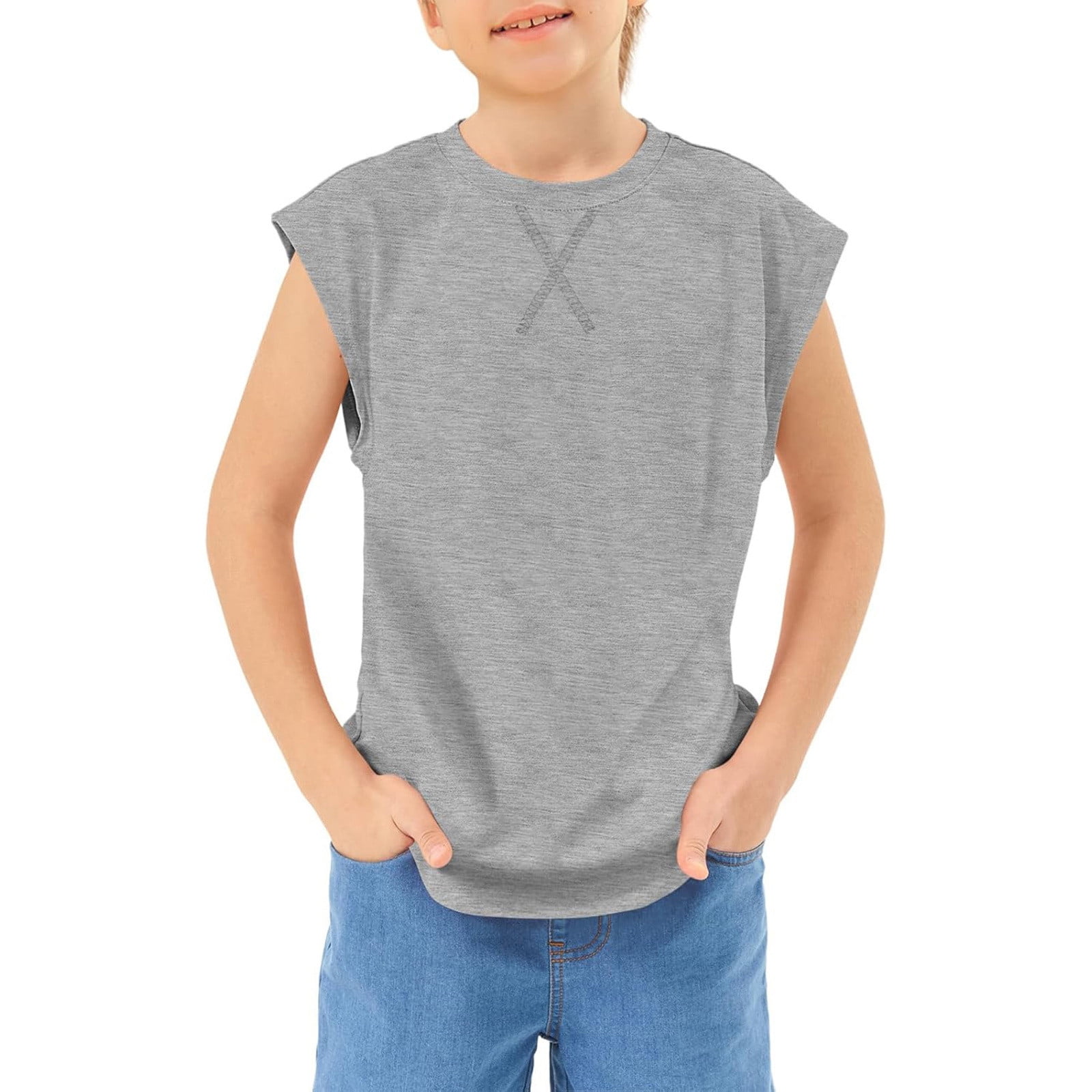 Boys Athletic Sleeveless Crew neck Tank Tops Summer Casual Loose Fit ...