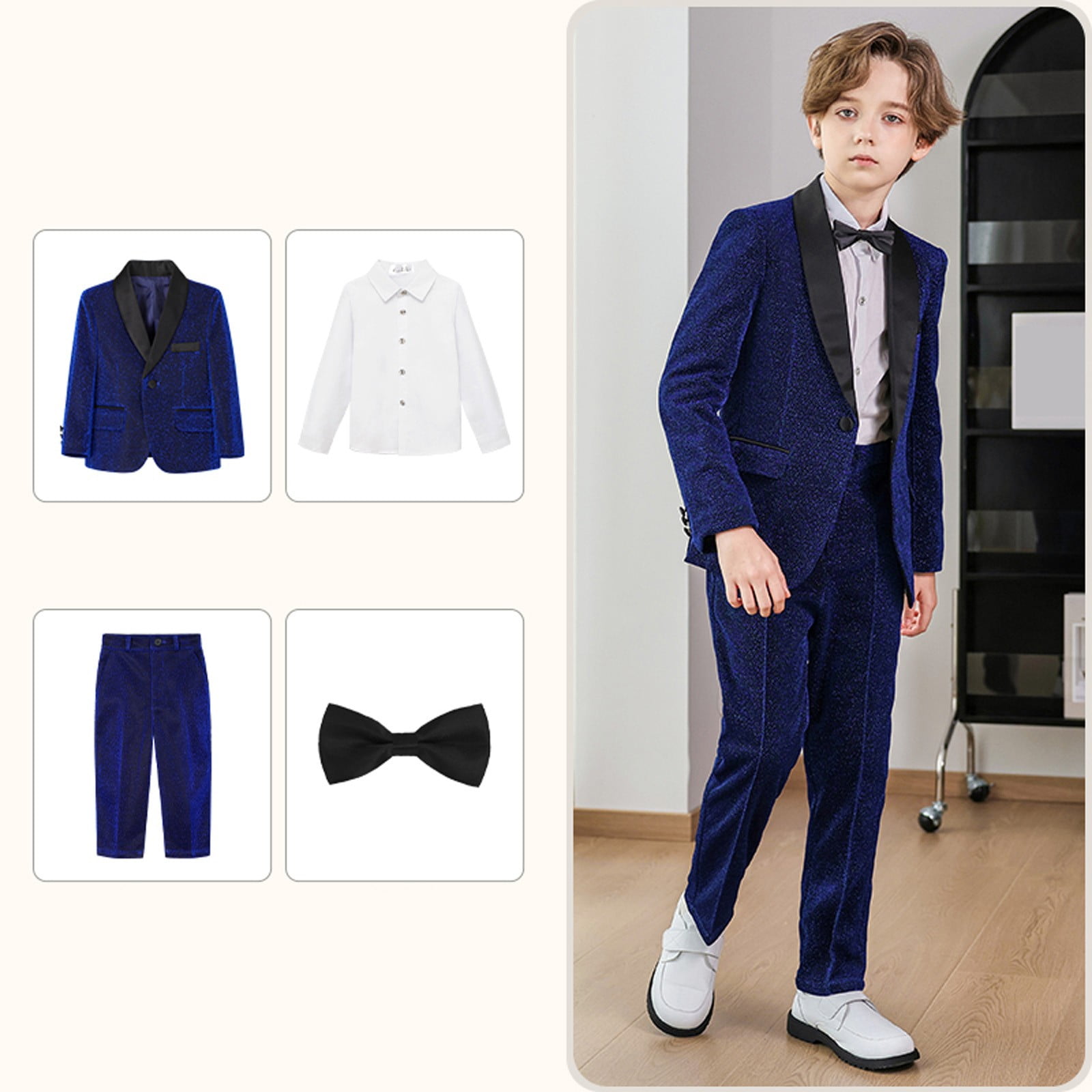Boys Autumn-Winter 4-Piece Formal Tuxedo Ensemble – Velvet Blazer ...