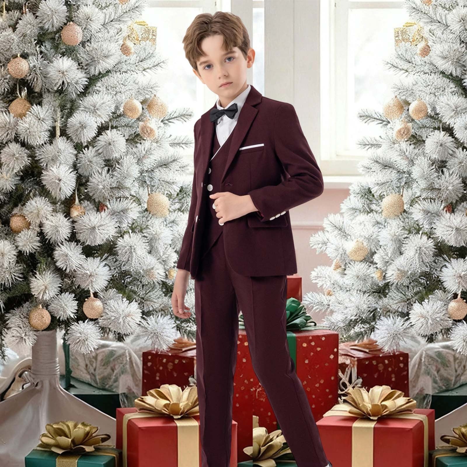 Boys Autumn-Winter 4-Piece Formal Tuxedo Ensemble – Velvet Blazer ...