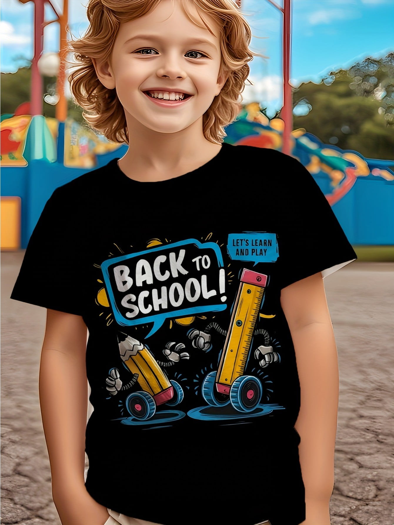 Boys' Back to School Cartoon Graphic T-Shirt - Lightweight Knit Fabric ...