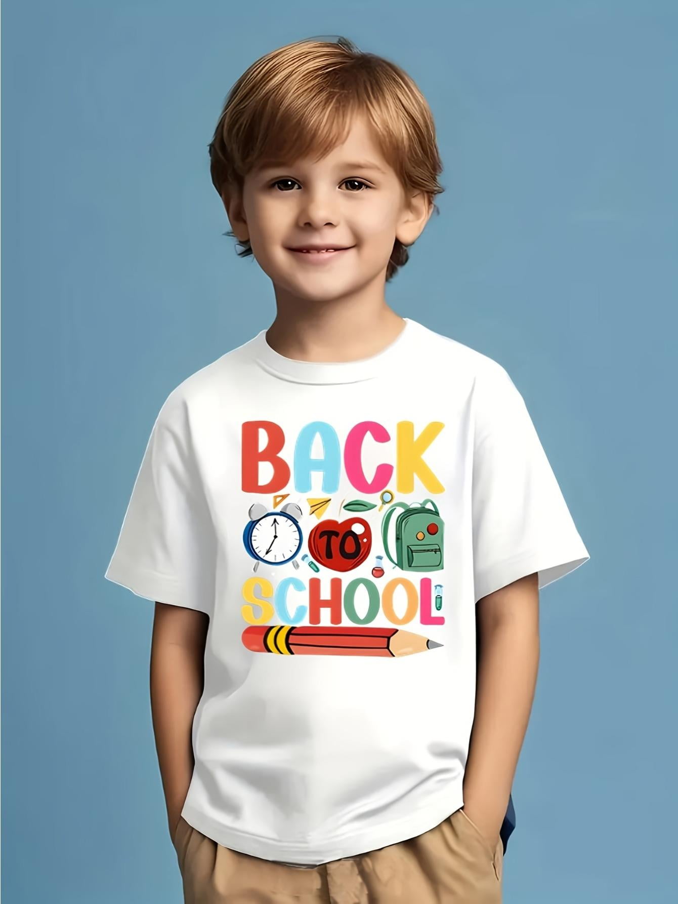 Boys' "Back to School" Graphic T-Shirt - Casual Crew Neck, Short Sleeve, Breathable Cotton Tee ...