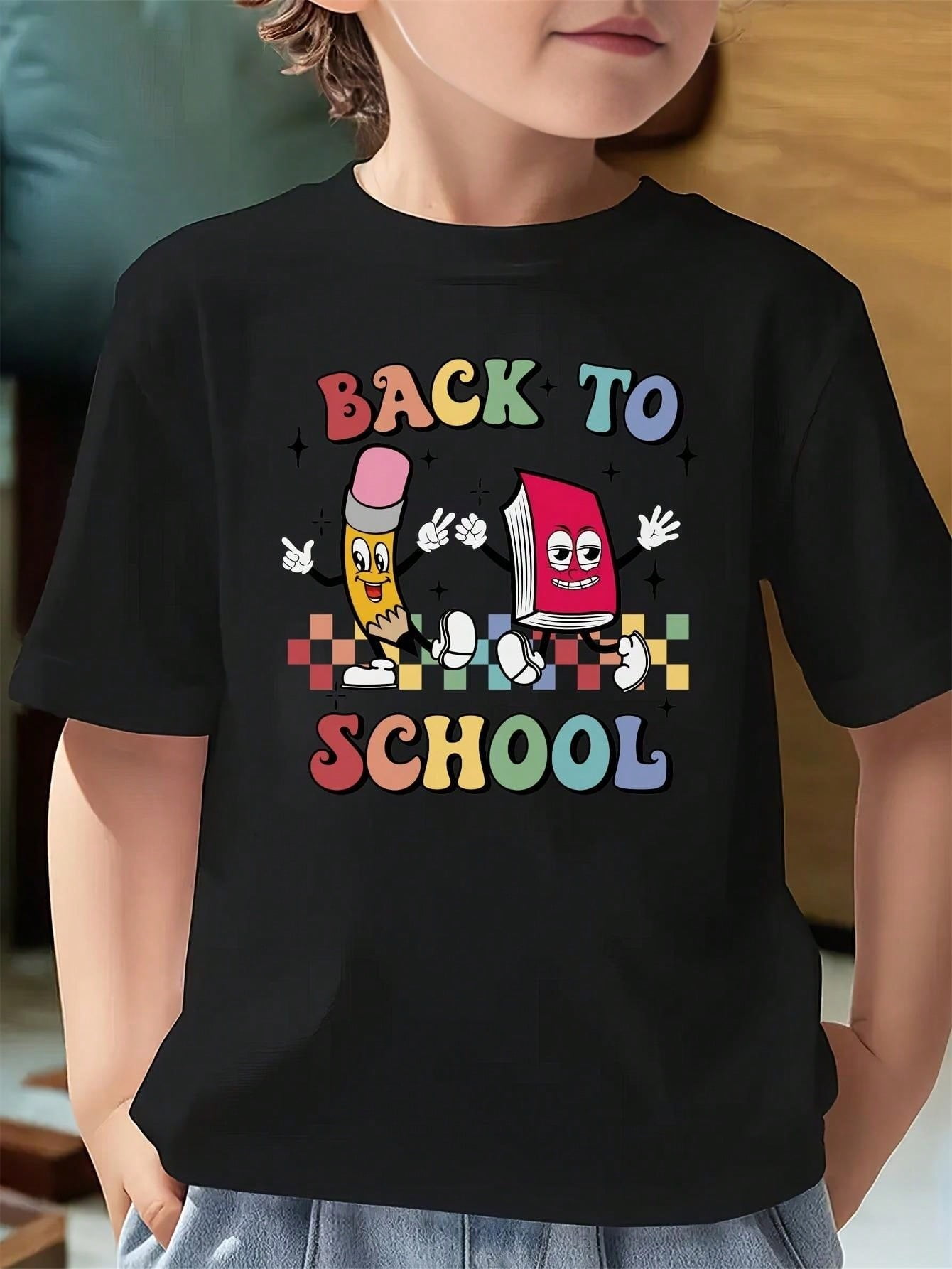 Boys Back To School Pattern T-Shirt - Short Sleeve Crew Neck T-Shirt ...