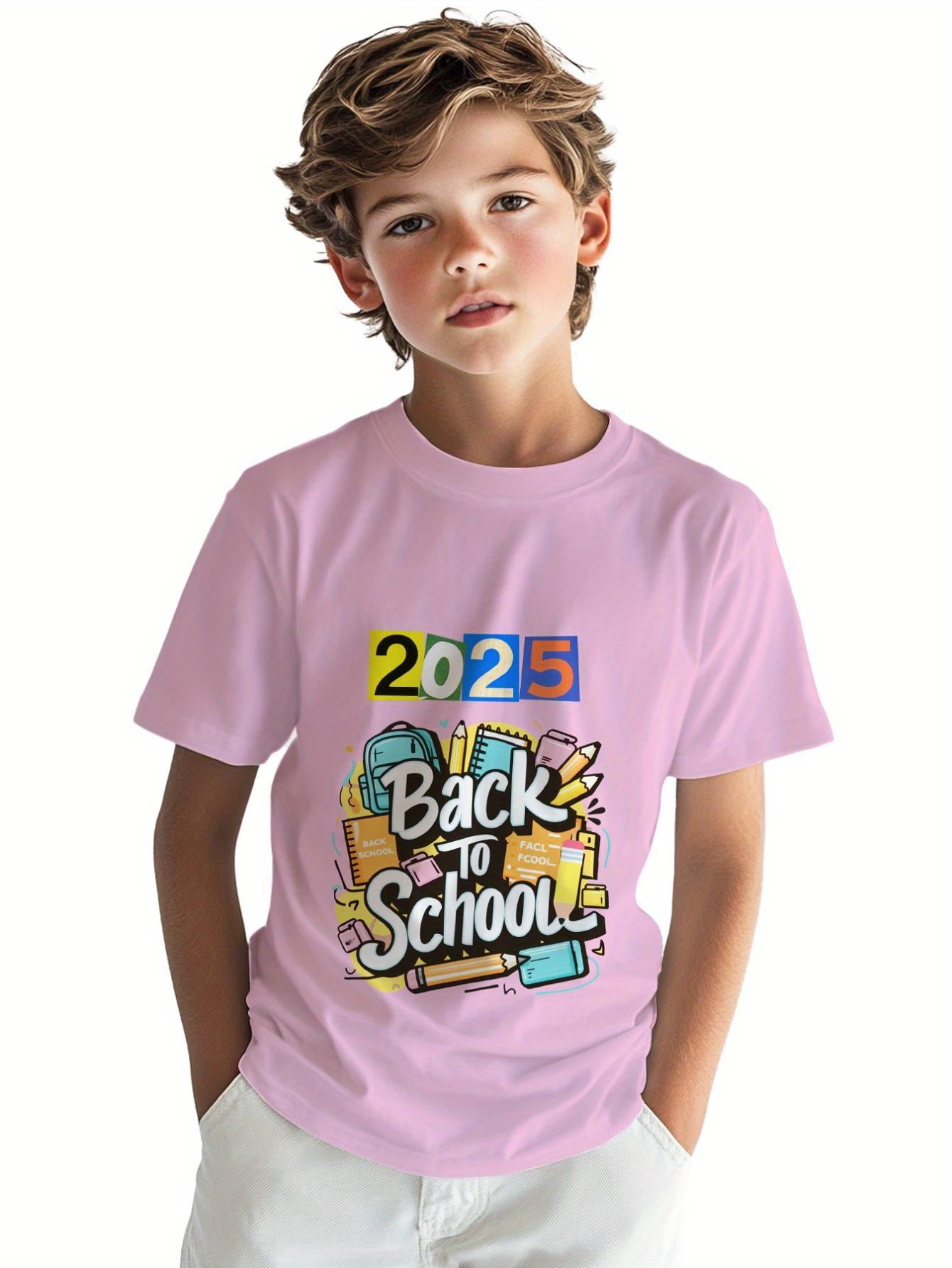 Boys' Back-to-School T-Shirt - Lime Green with Print, Lightweight 100% ...
