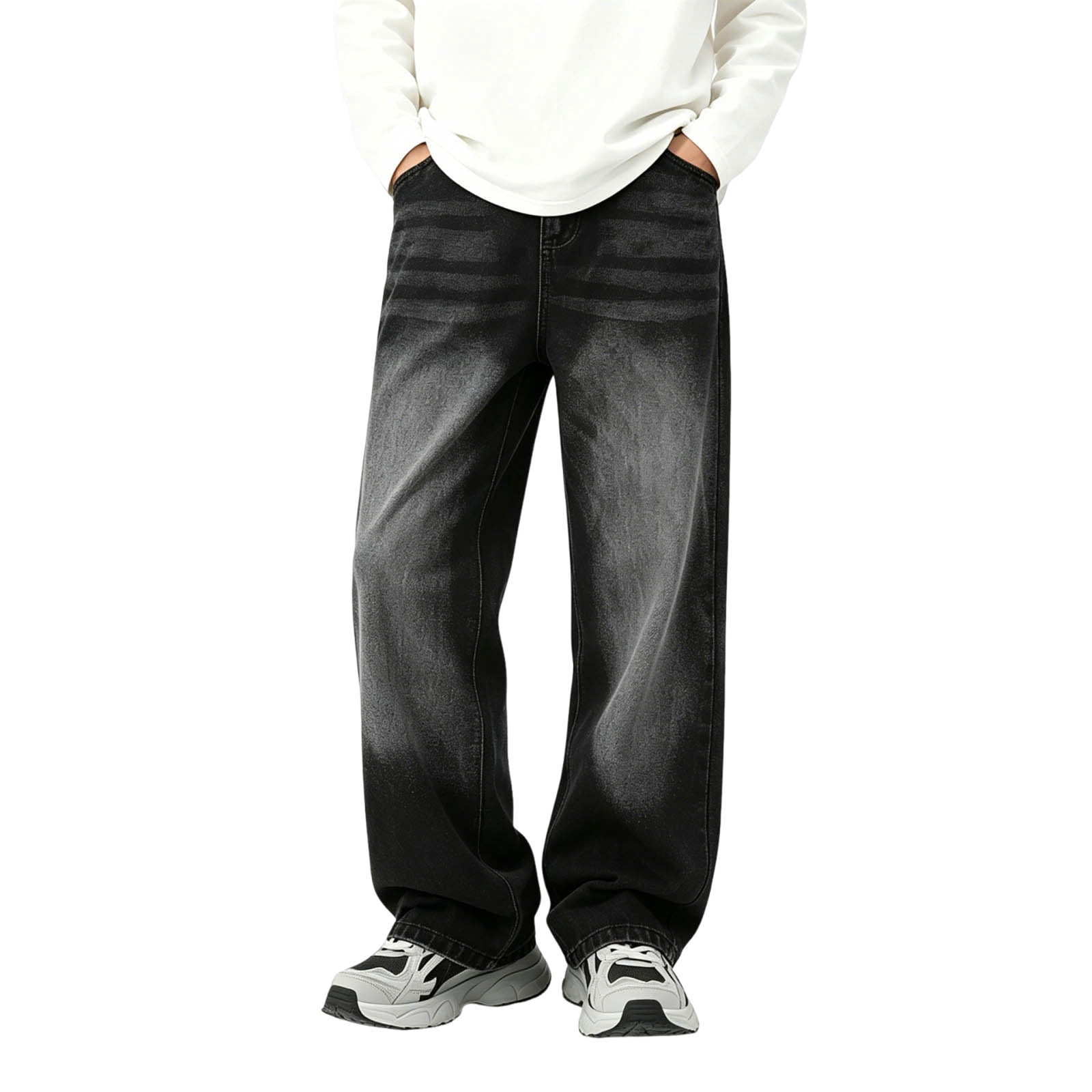 Boys Baggy Hip Hop Jeans Straight Leg Wide Leg Skater Denim Pants ...