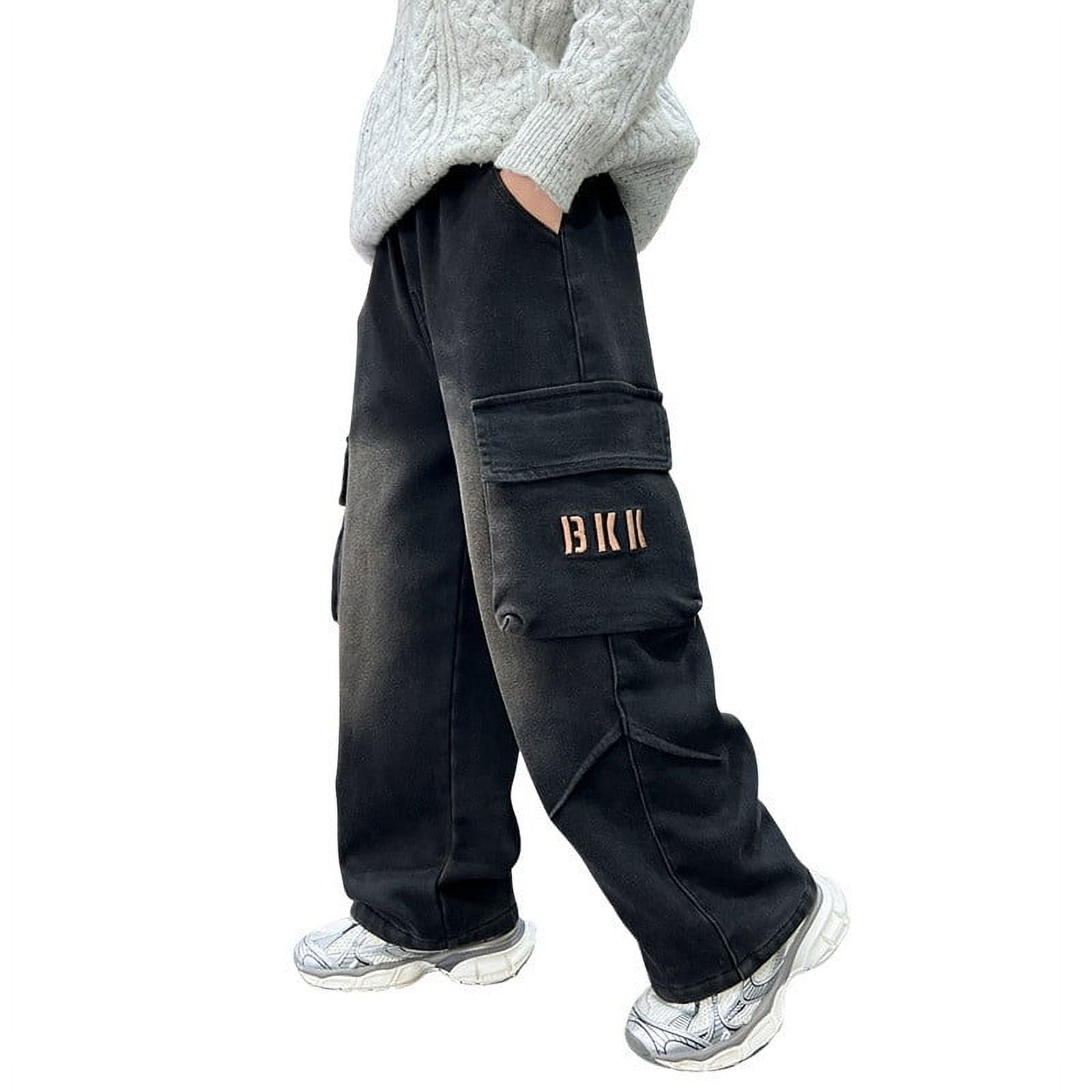 Boys Baggy Jeans Baggy Cargo Pants High Waisted Wide Leg with Pocket ...