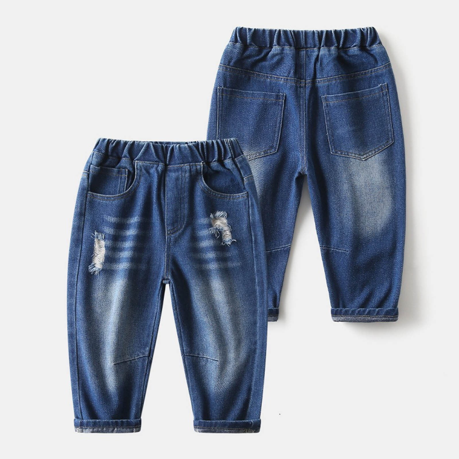 Boys Baggy Jeans Elastic High Waist Wide Leg Pants Trousers Teen Jeans ...