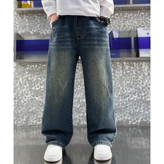 Boys Baggy Jeans Loose Wide Leg Straight Denim Pants for Boys Trendy ...