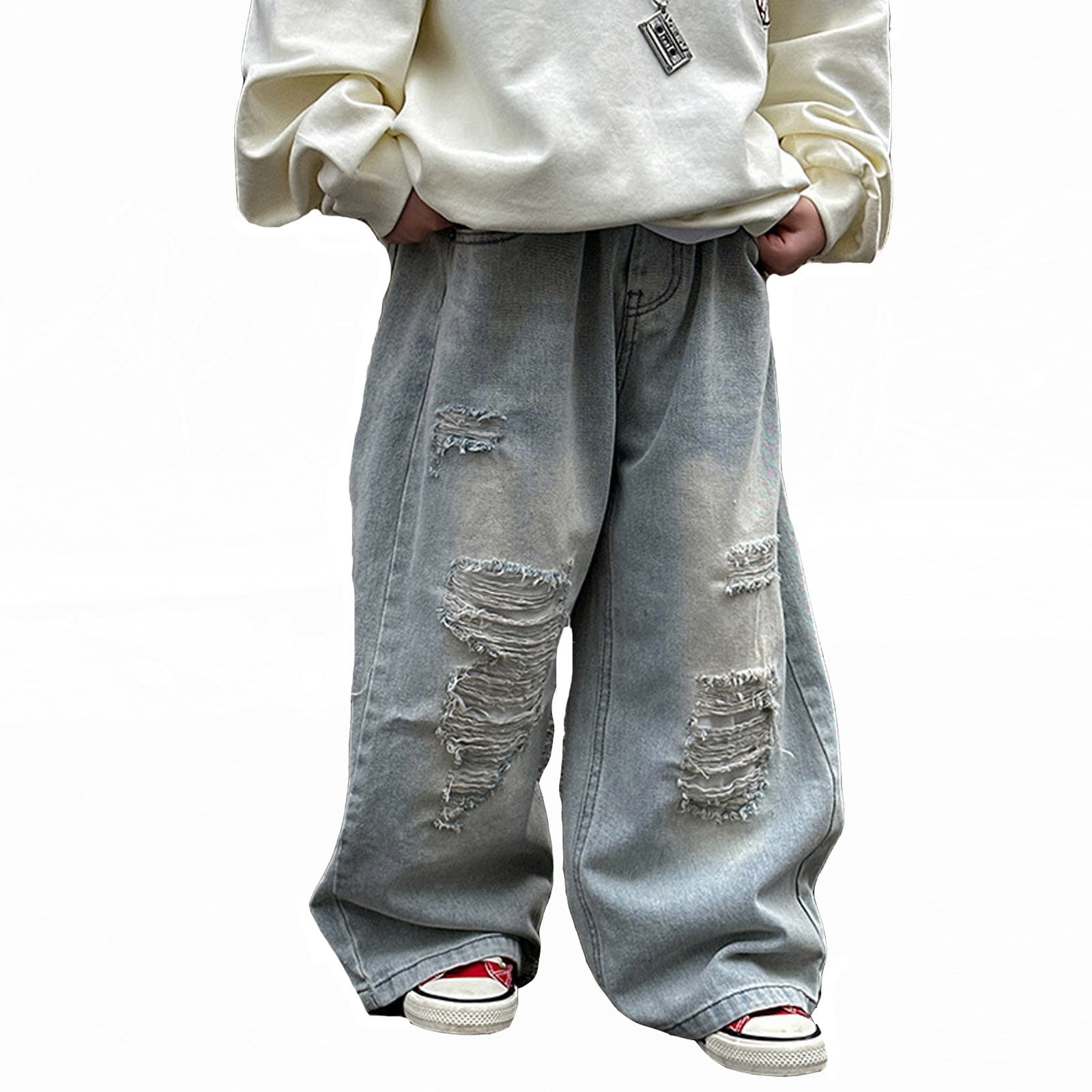 Boys Baggy Jeans Ripped Cargo Jogger Pants Stretch Elastic Waist with ...