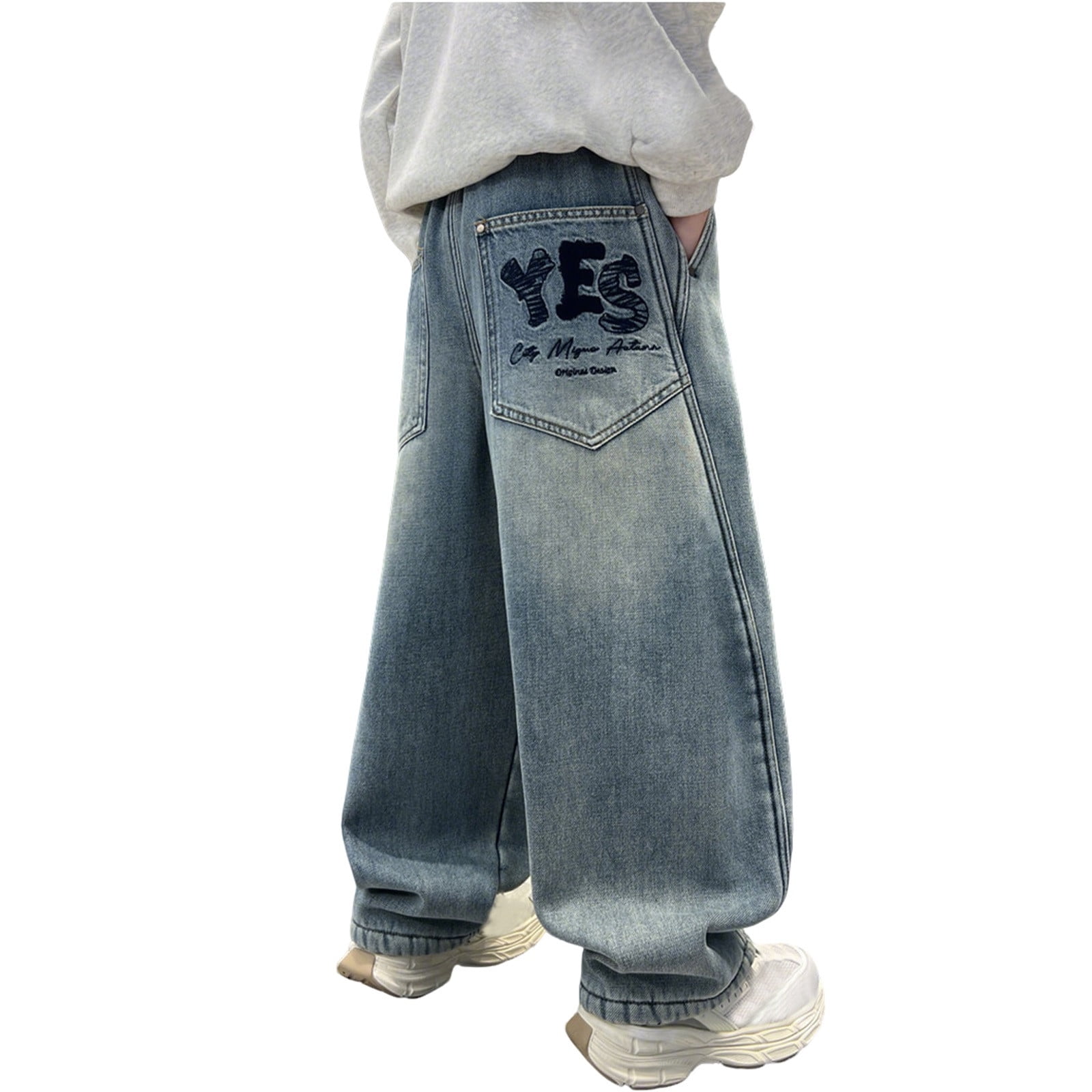 Boys Baggy Jeans Y2K Pants Yes Cartoon Embroidery Fashion Loose Fit ...