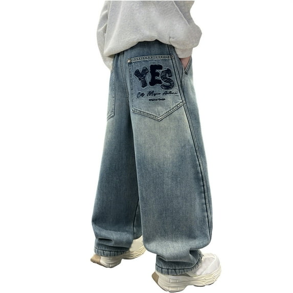 Boys Baggy Jeans Y2K Pants Yes Cartoon Embroidery Fashion Loose Fit ...