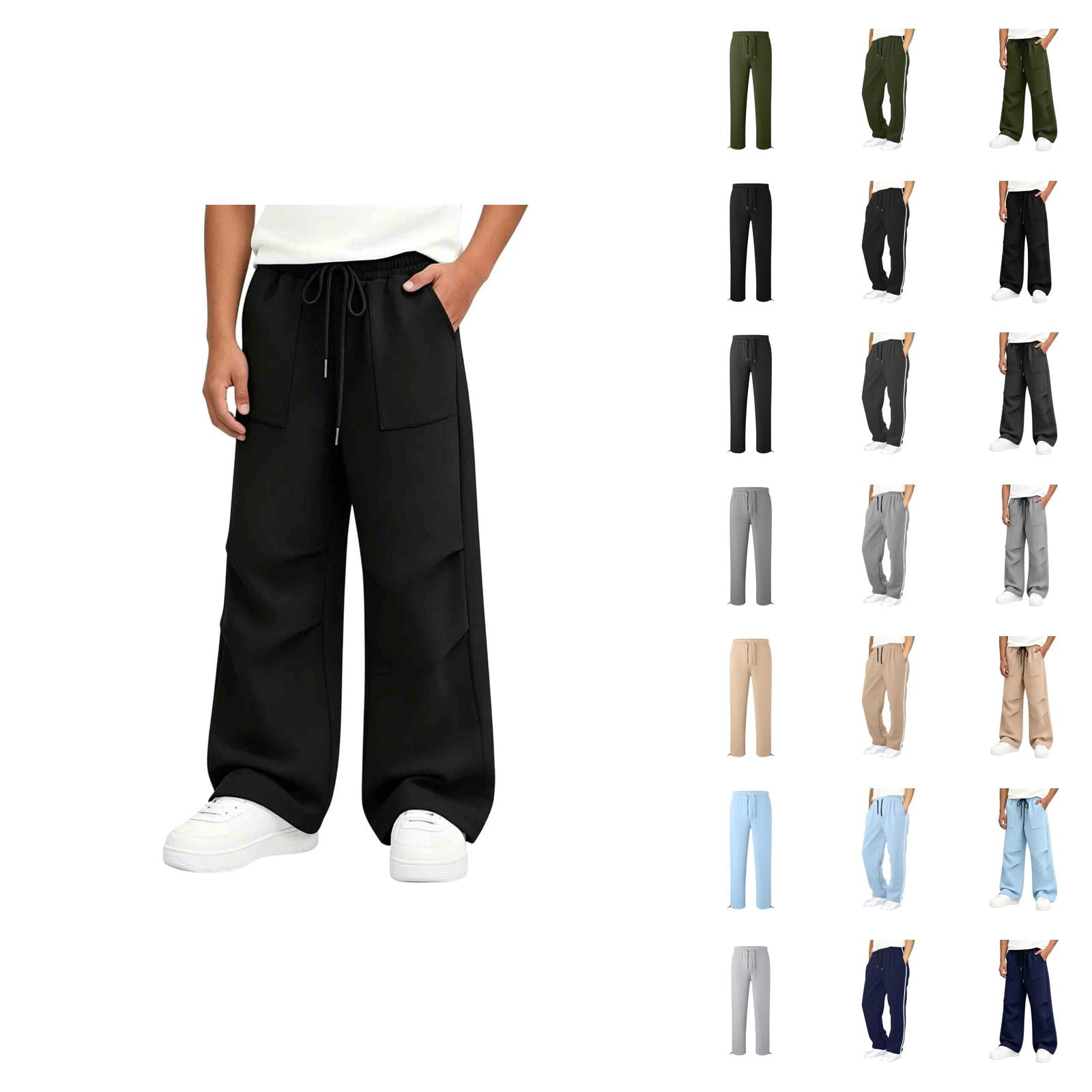 Boys Baggy Sweatpants Casual Elastic Waist Straight Wide Leg Open ...