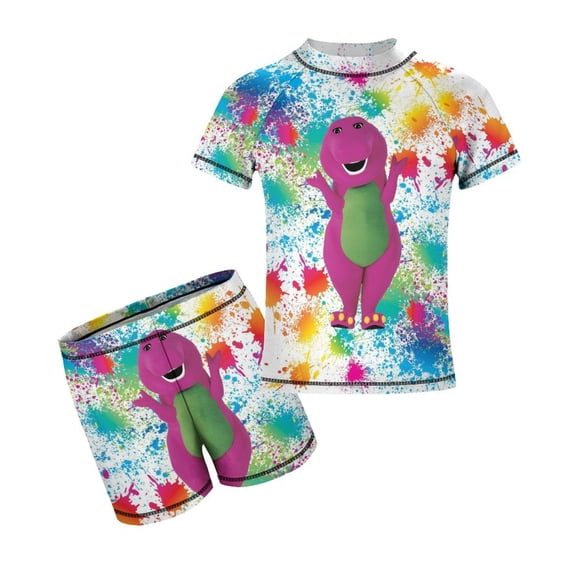 Boys Barney Dinosaur Friends Rash Guard Set 2 Piece Swimsuits Short ...