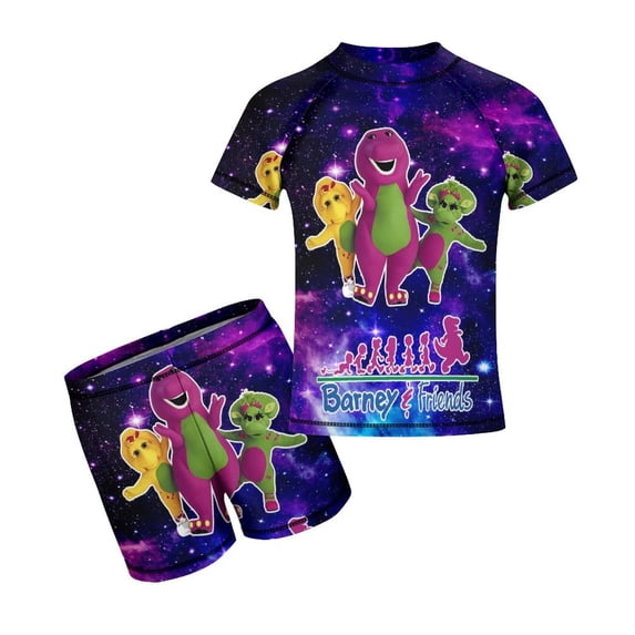 Boys Barney Dinosaur Friends Rash Guard Set 2 Piece Swimsuits Short ...
