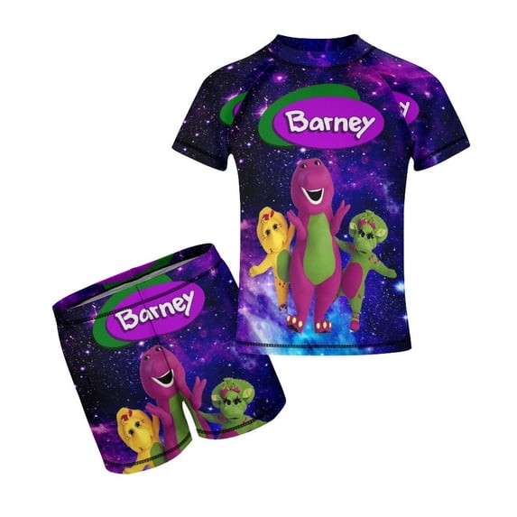 Boys Barney Dinosaur Friends Rash Guard Set 2 Piece Swimsuits Short ...