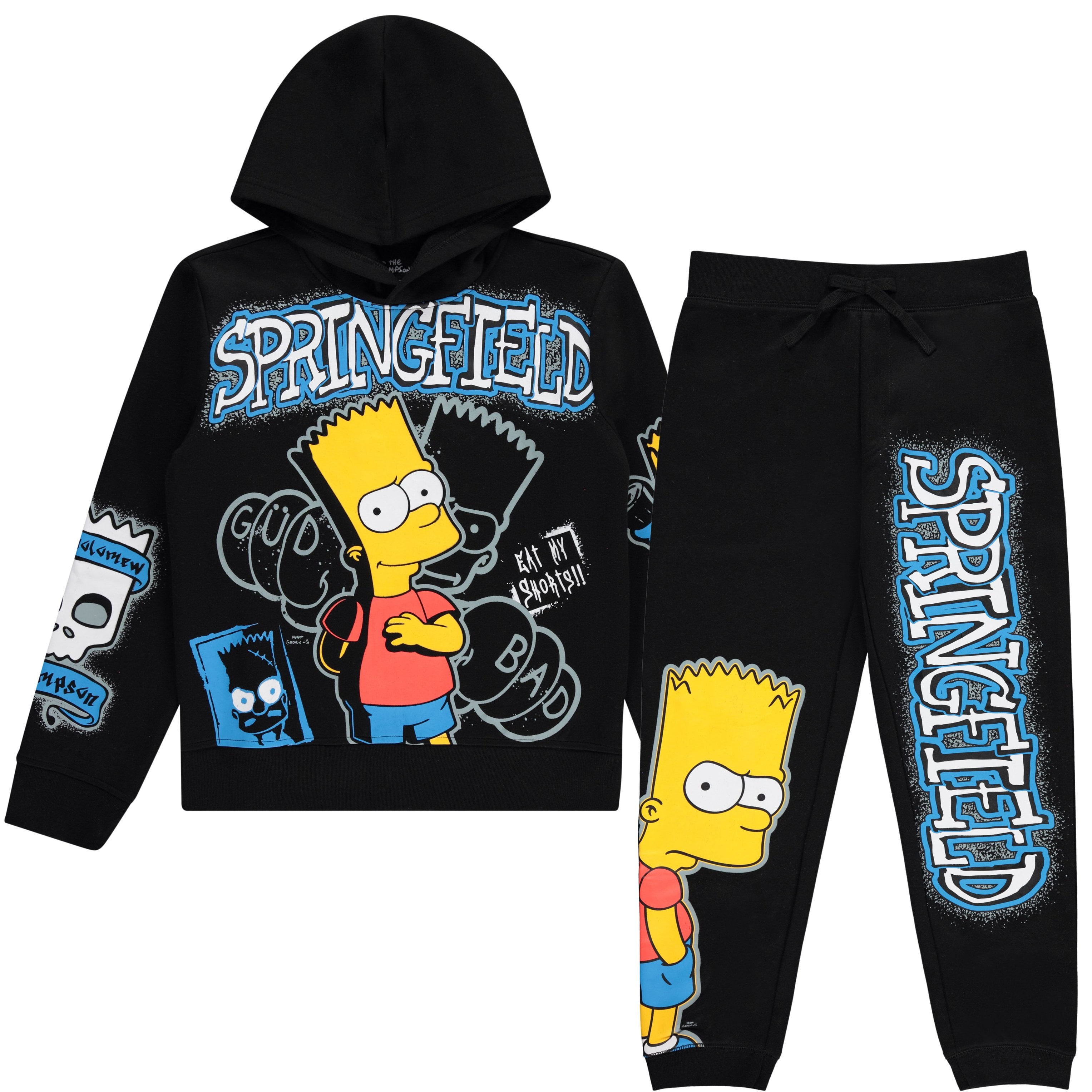 The Simpsons, Boys Bart Simpson Hoodie and Jogger Set, Size 6-7, Black ...