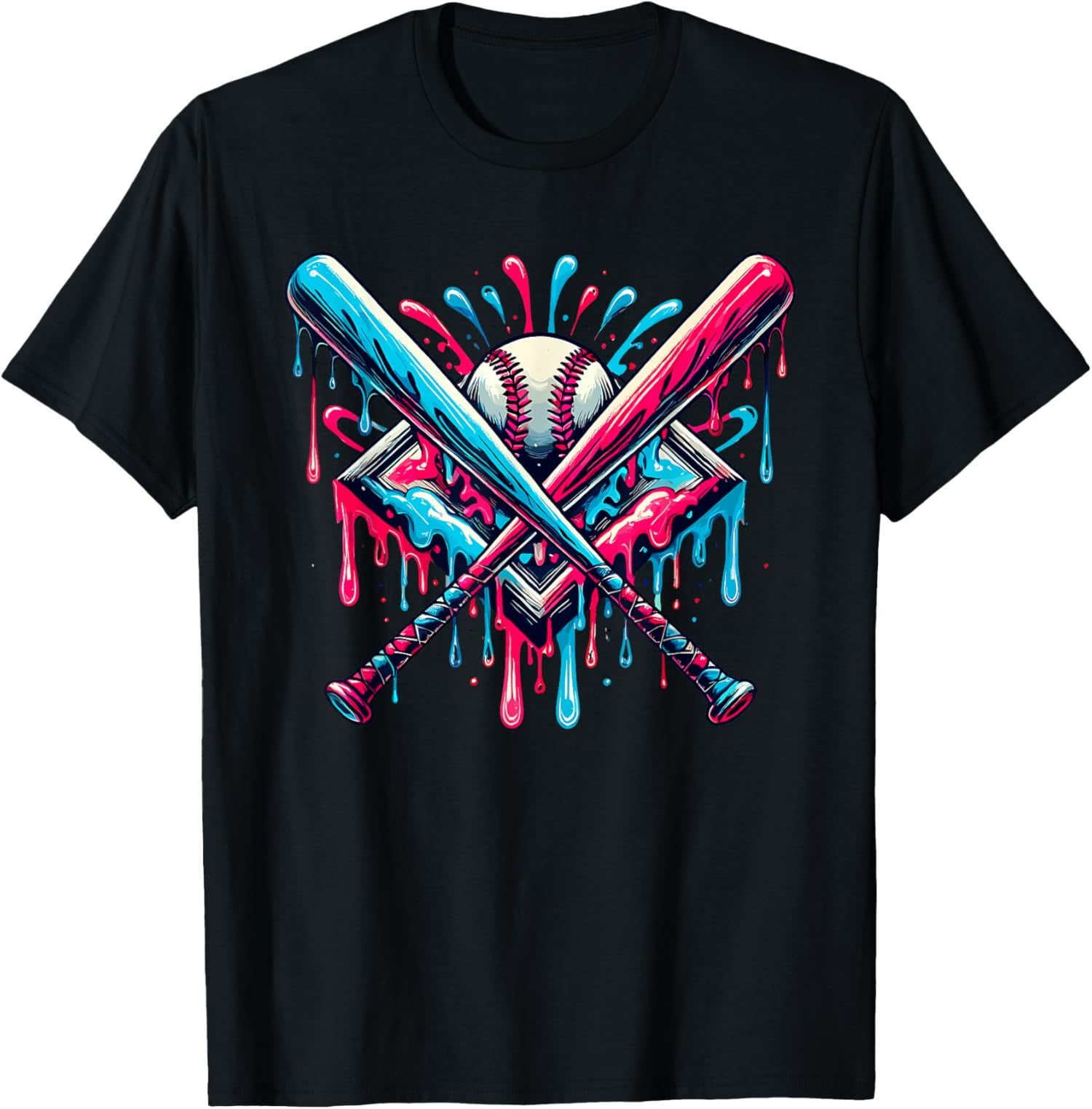 Boys Baseball Bat Home Plate Drip Graphic Baseball Shirt For Boys, Mens ...