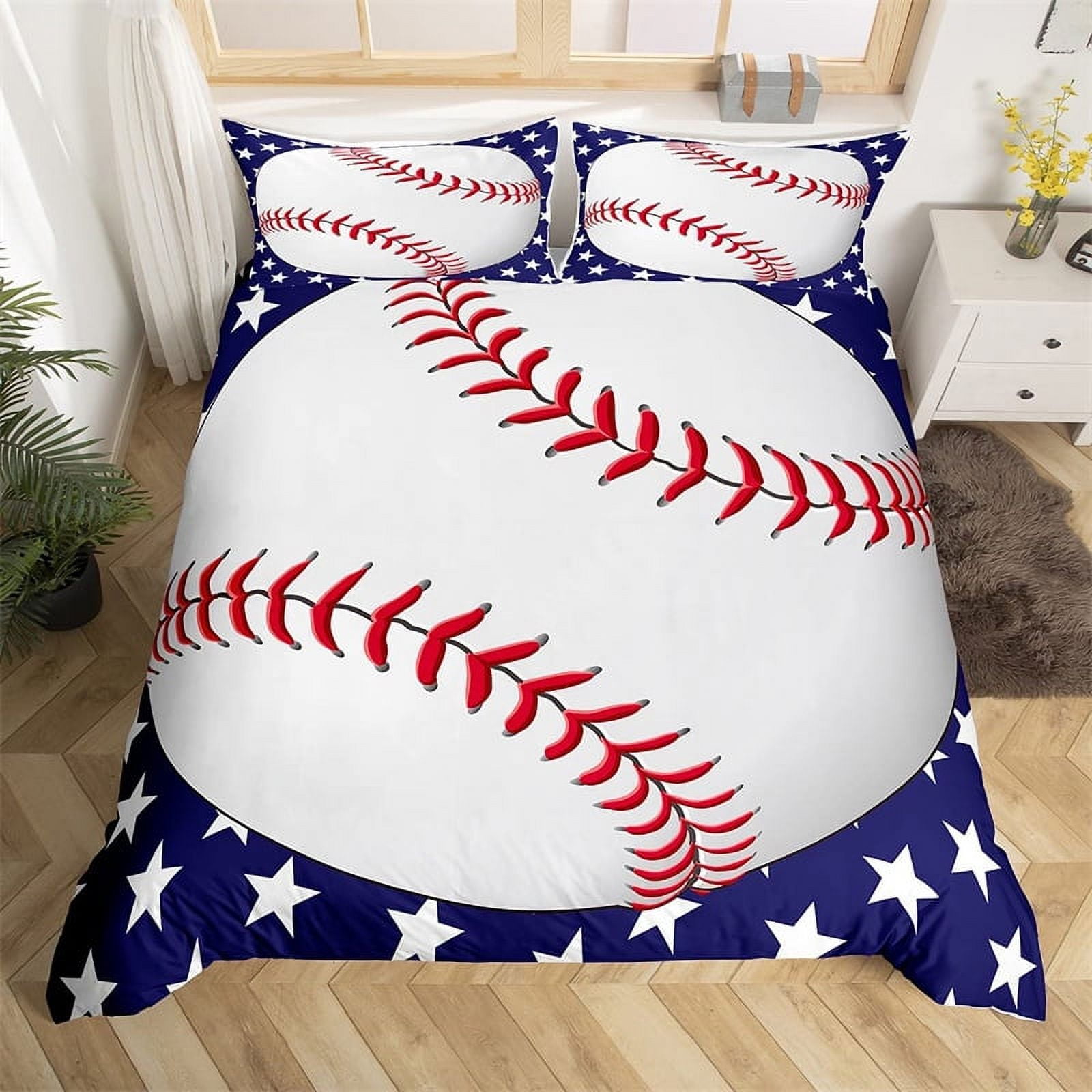 Boys Baseball Duvet Cover Teens Sports Theme Bedding Set Microfiber 3D Baseball Bat Gloves ...