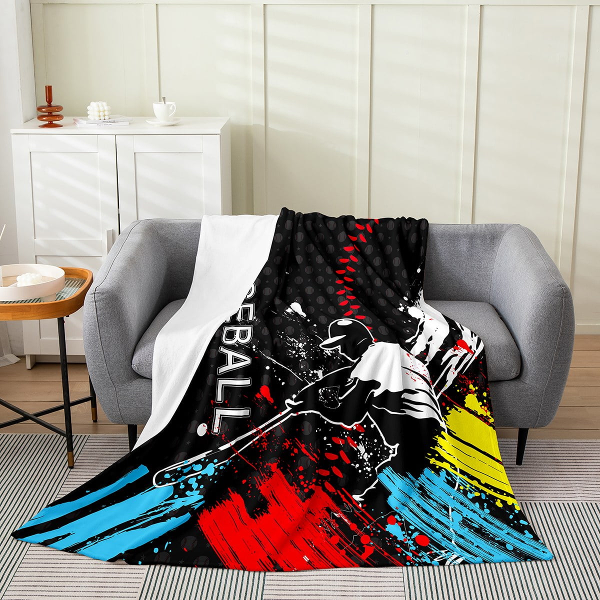 Baseball Player Throw Blanket For Adult Teens Baseball Sports Fleece ...