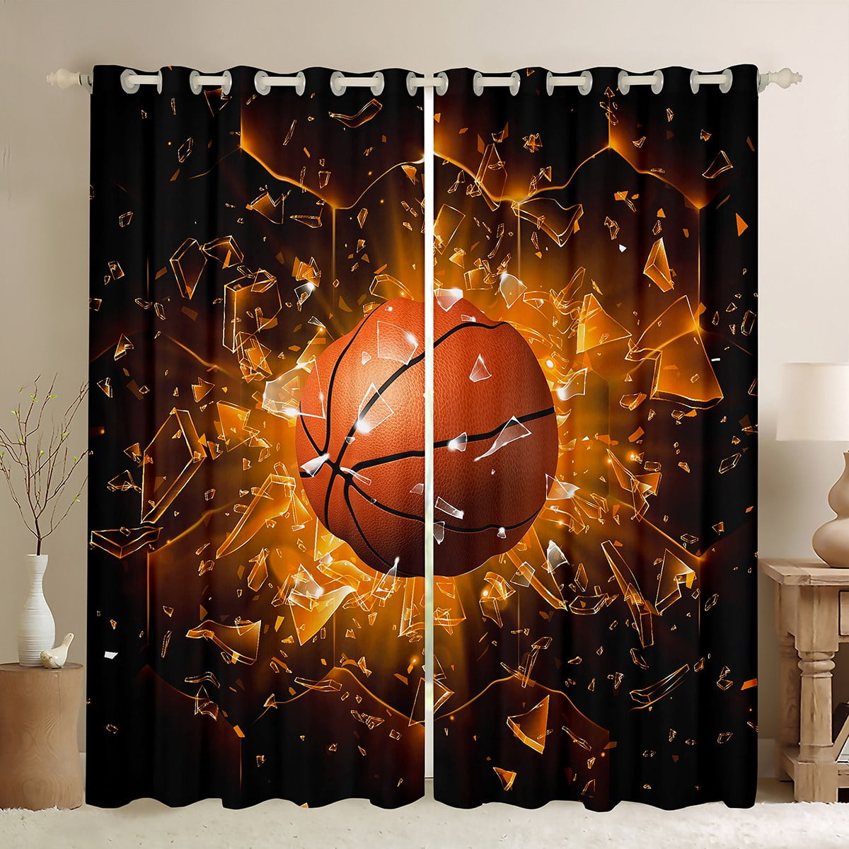 Basketball Curtains 42"x84" Set of 2 Panels 3D Orange Basketball Print ...