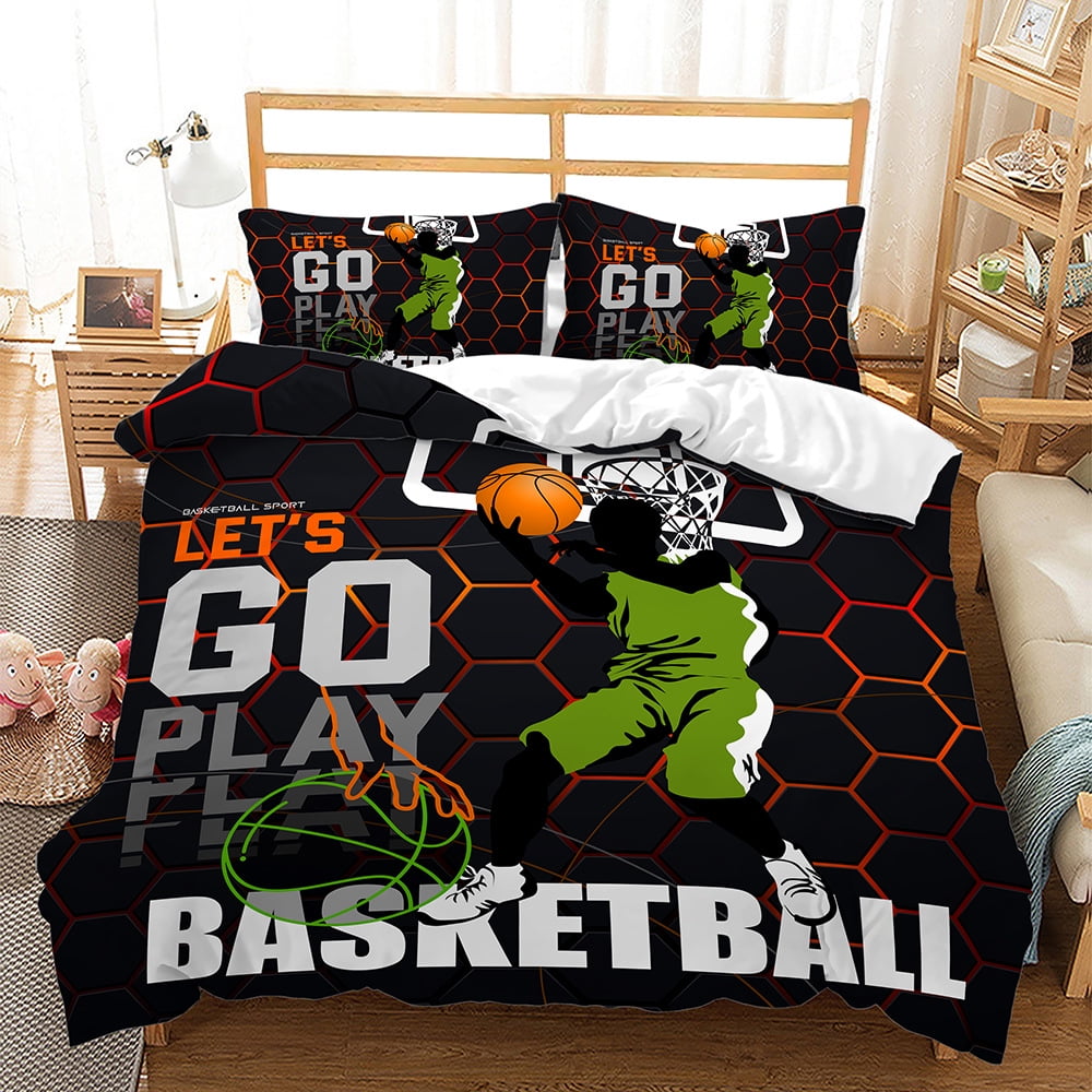 Boys Basketball Print Bedding Set Sports Theme Duvet Cover For Kids Children Teens Ball Games ...