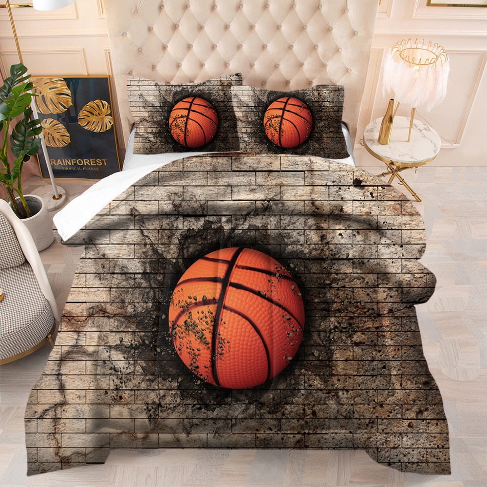 Boys Basketball Print Bedding Set Sports Theme Duvet Cover For Kids ...