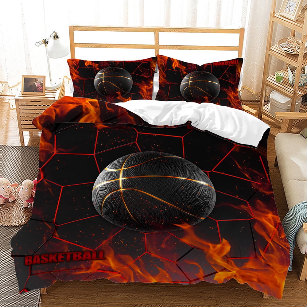 Boys Basketball Print Bedding Set Sports Theme Duvet Cover For Kids ...