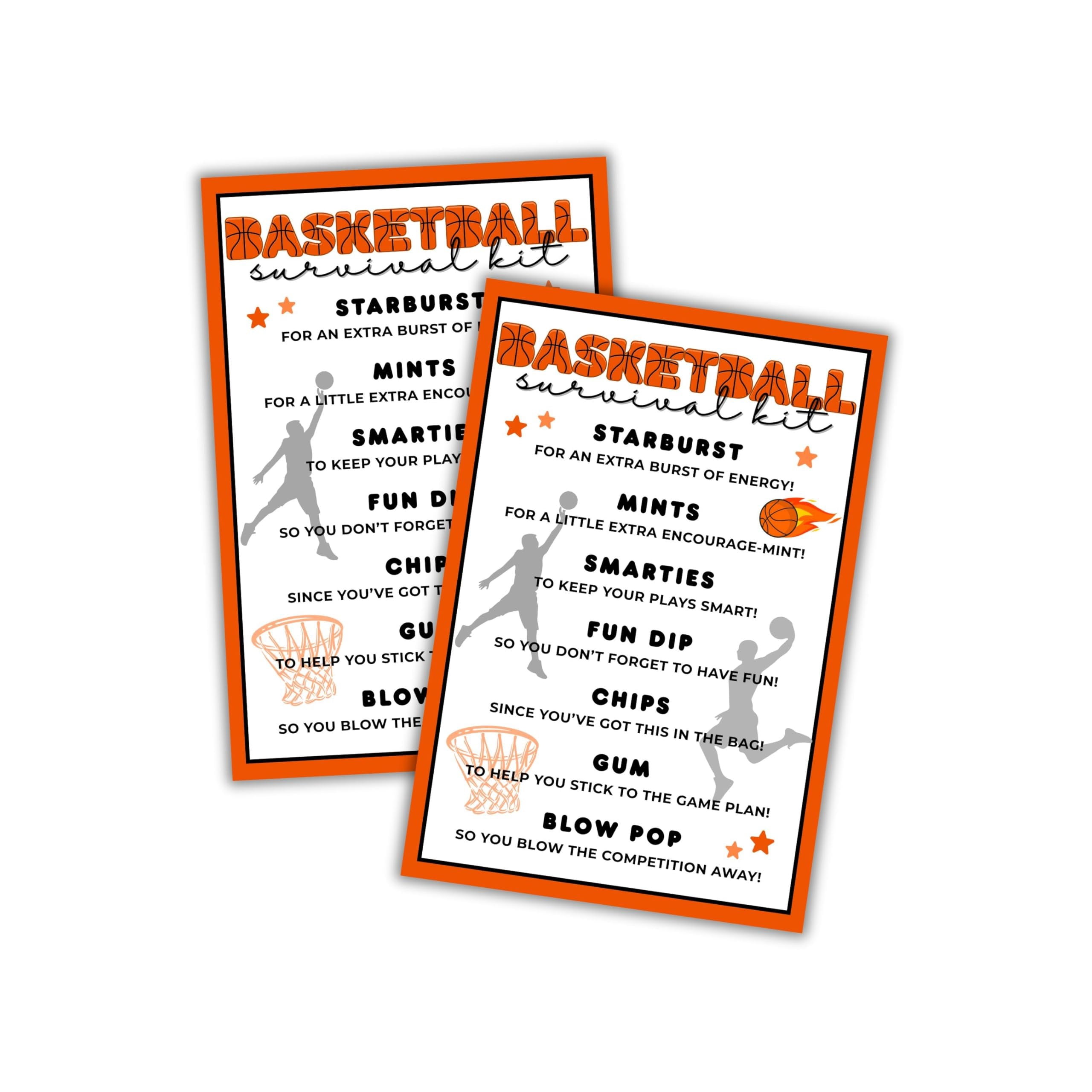 Boys Basketball Team Survival Kit Cards 30pk 4x6 List Tag Labels ...