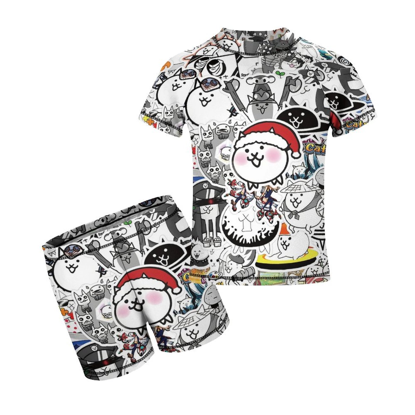 Boys Bat-tle Cats Rash Guard Set 2 Piece Swimsuits Short Sleeve Bathing ...