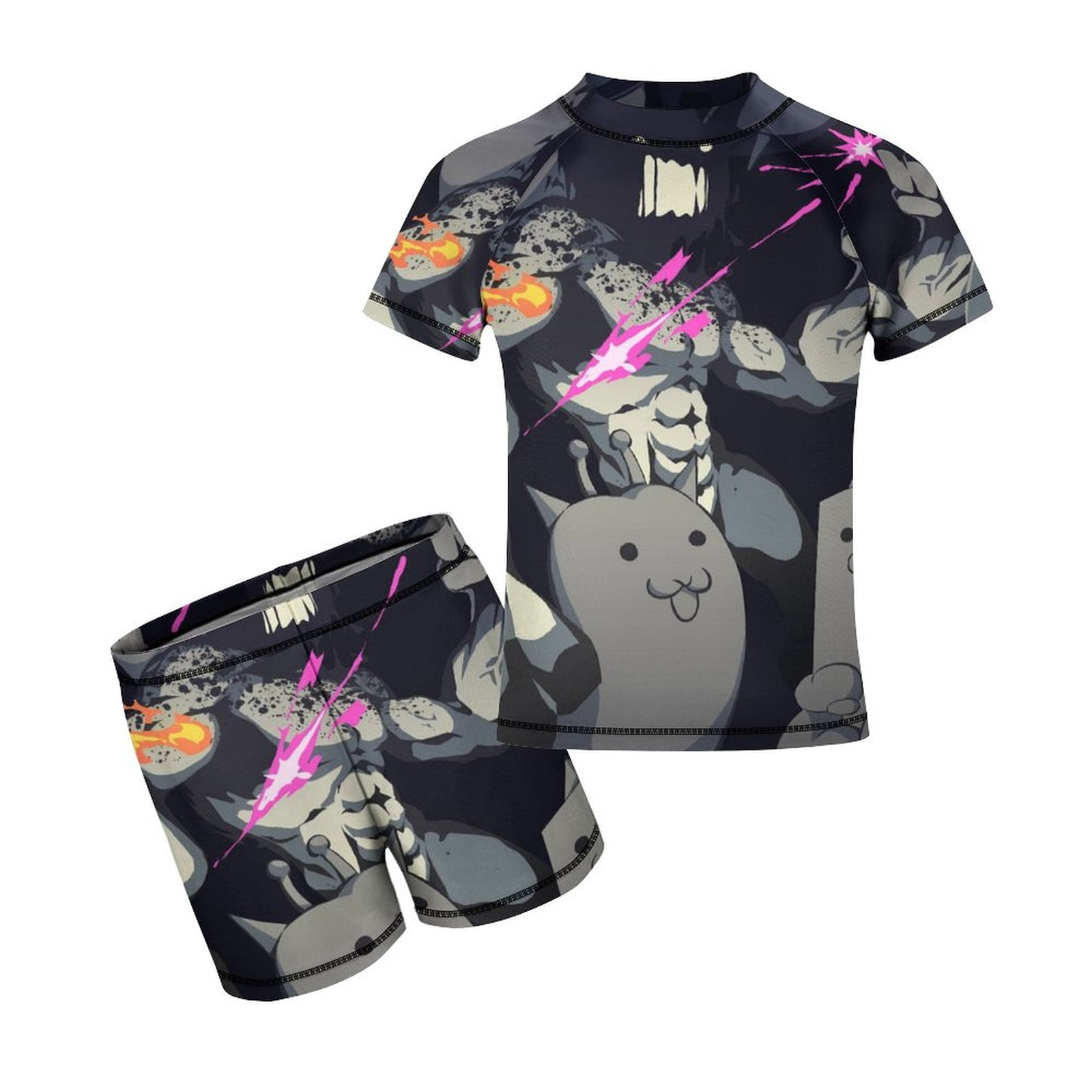 Boys Bat-tle Cats Rash Guard Set 2 Piece Swimsuits Short Sleeve Bathing ...