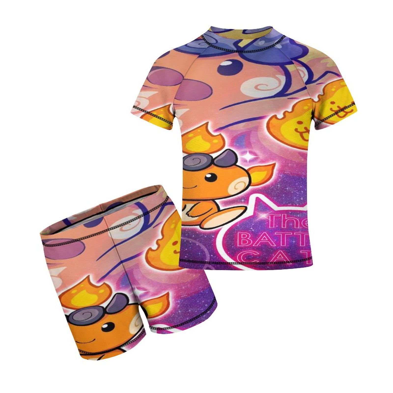 Boys Bat-tle Cats Rash Guard Set 2 Piece Swimsuits Short Sleeve Bathing ...