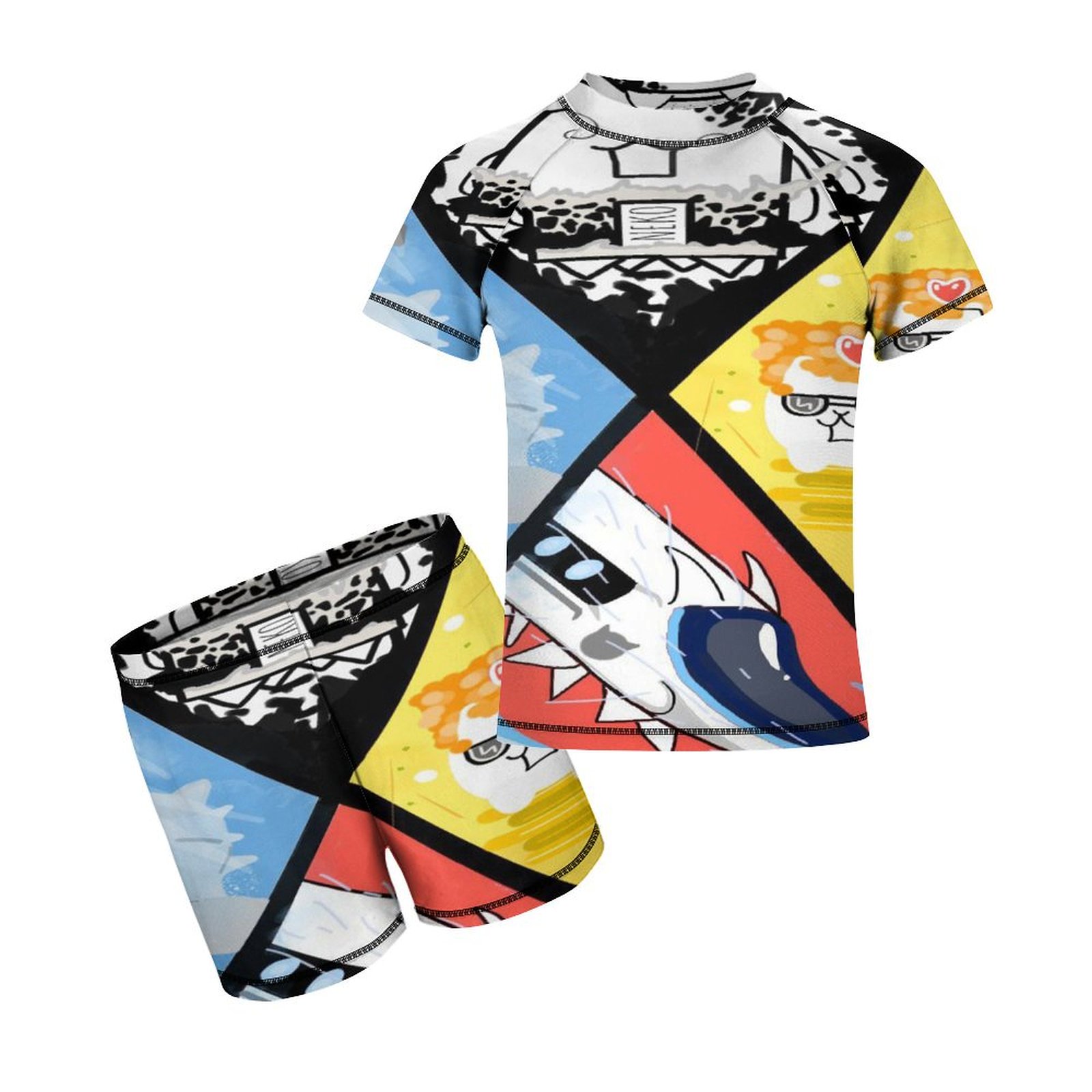 Boys Bat-tle Cats Rash Guard Set 2 Piece Swimsuits Short Sleeve Bathing ...