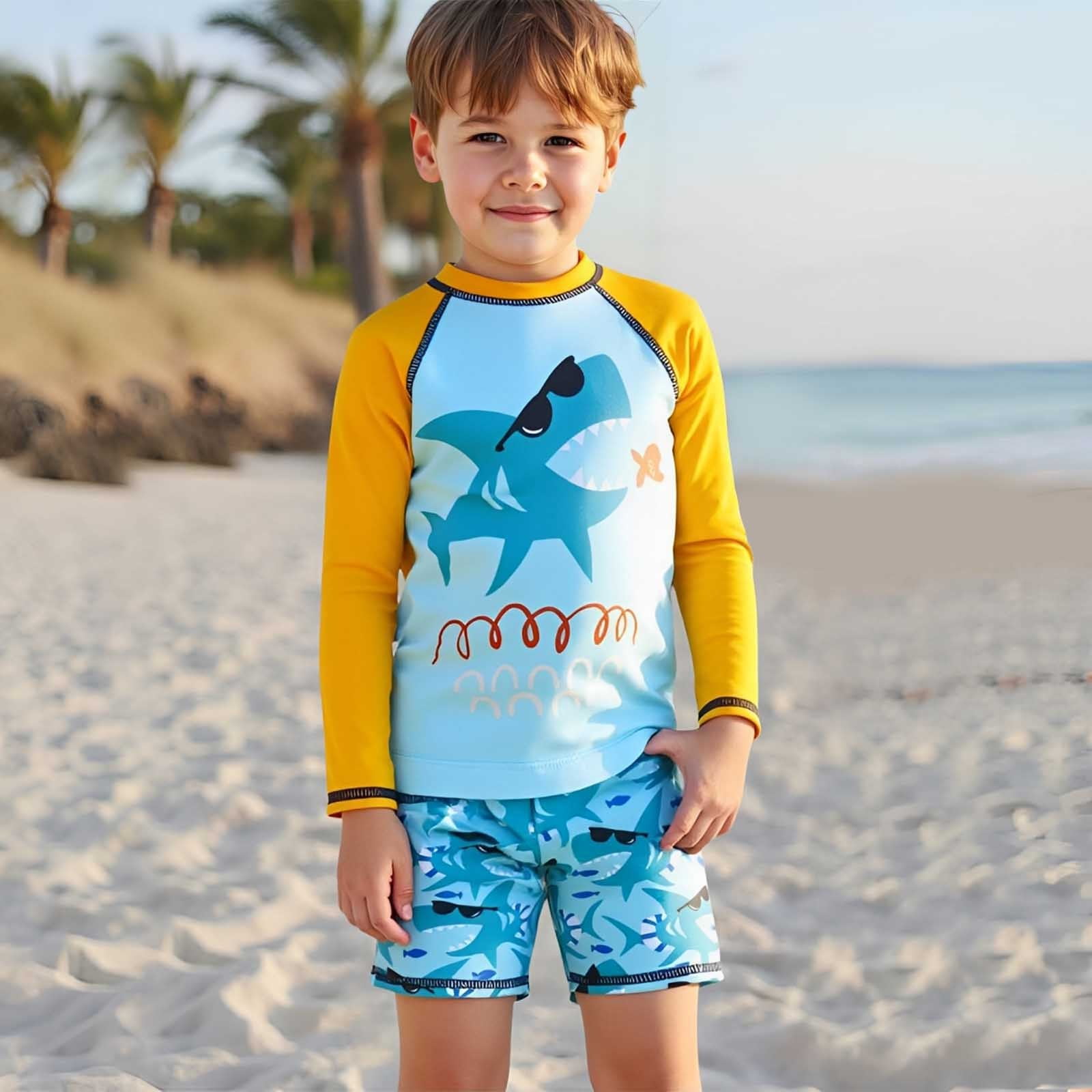 Boys Bathing Suit Child Toddler Boys Long Sleeve Quick Dry Shark Print ...