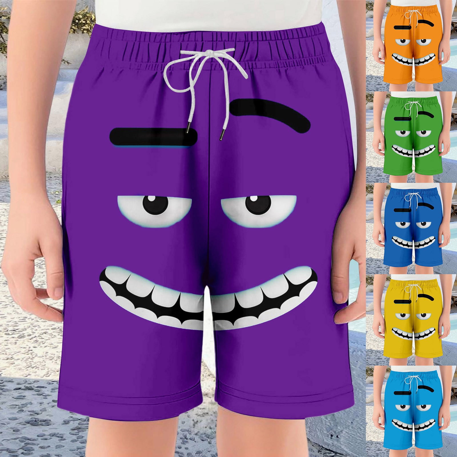 Boys Beach Shorts Funny Cartoon Prints Casual Board Shorts Drawstring ...